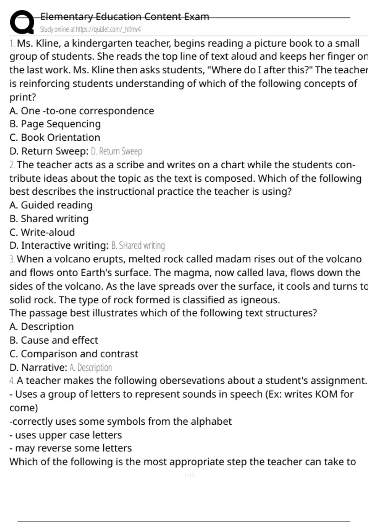 Elementary Education Content Exam Exam Questions and Answers 100% Pass ...