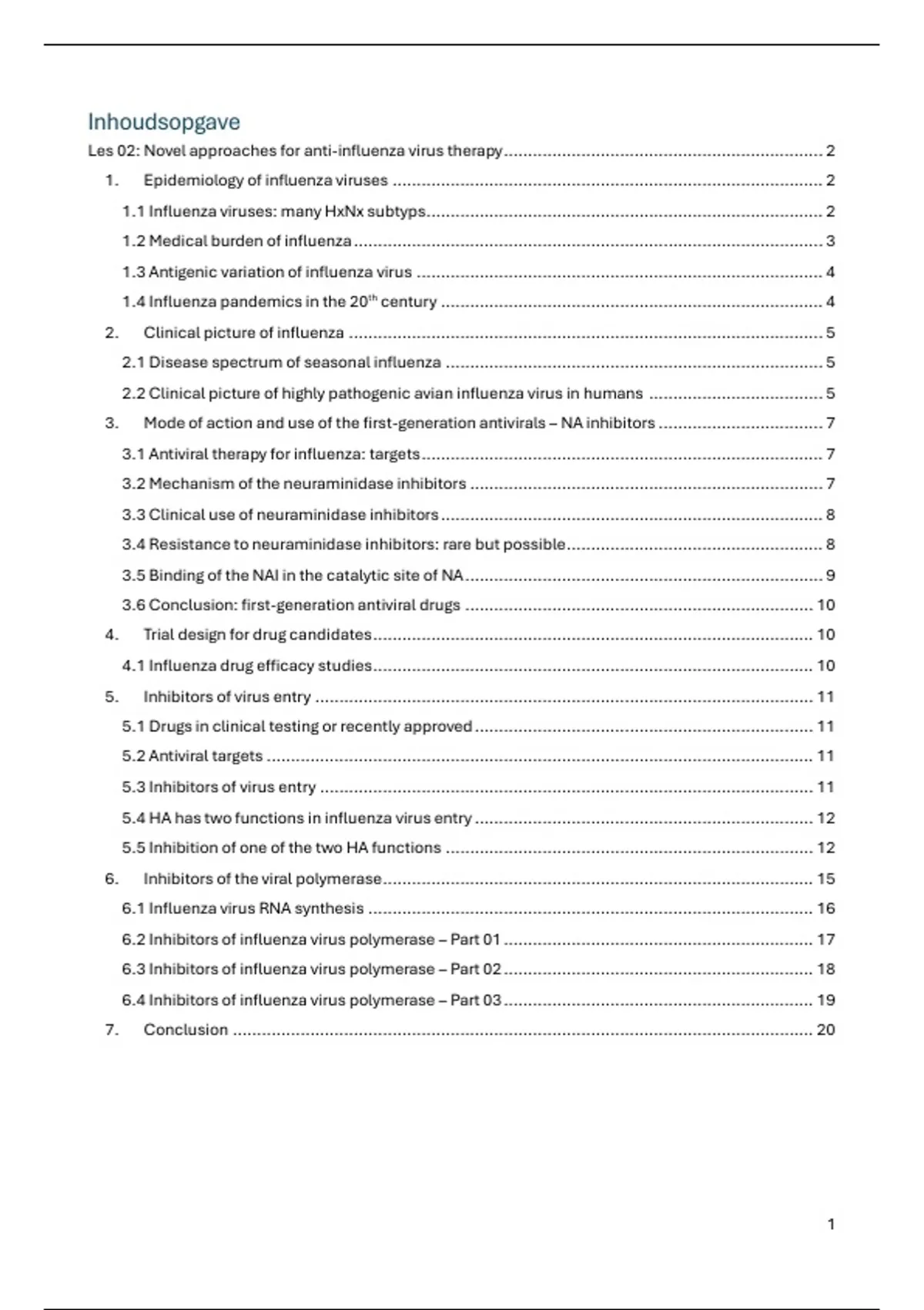 Samenvatting - Les 02 Novel approaches for anti-influenza virus therapy - Advanced Microbiology ...