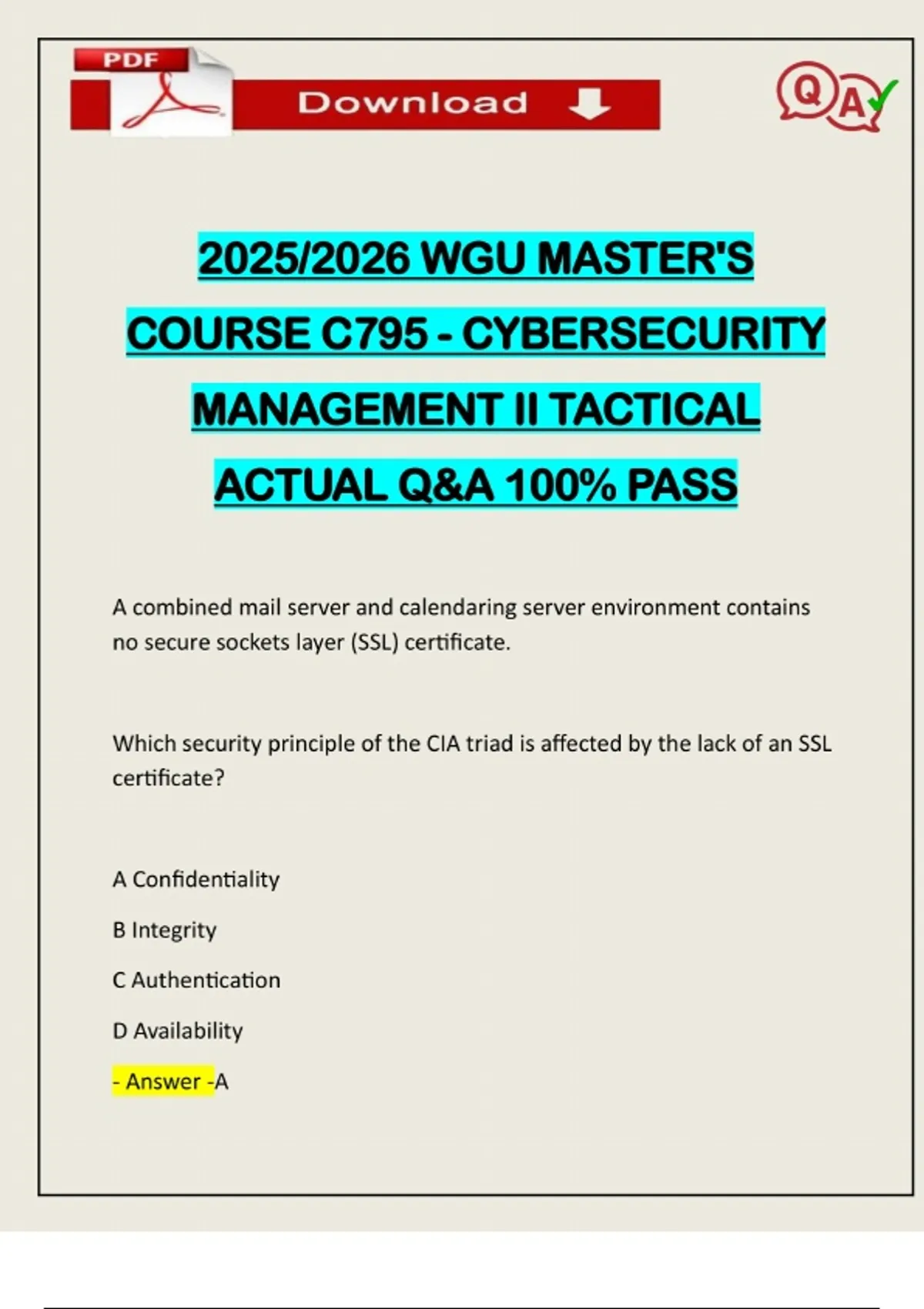 2025/2026 WGU MASTER'S COURSE C795 - CYBERSECURITY MANAGEMENT II ...