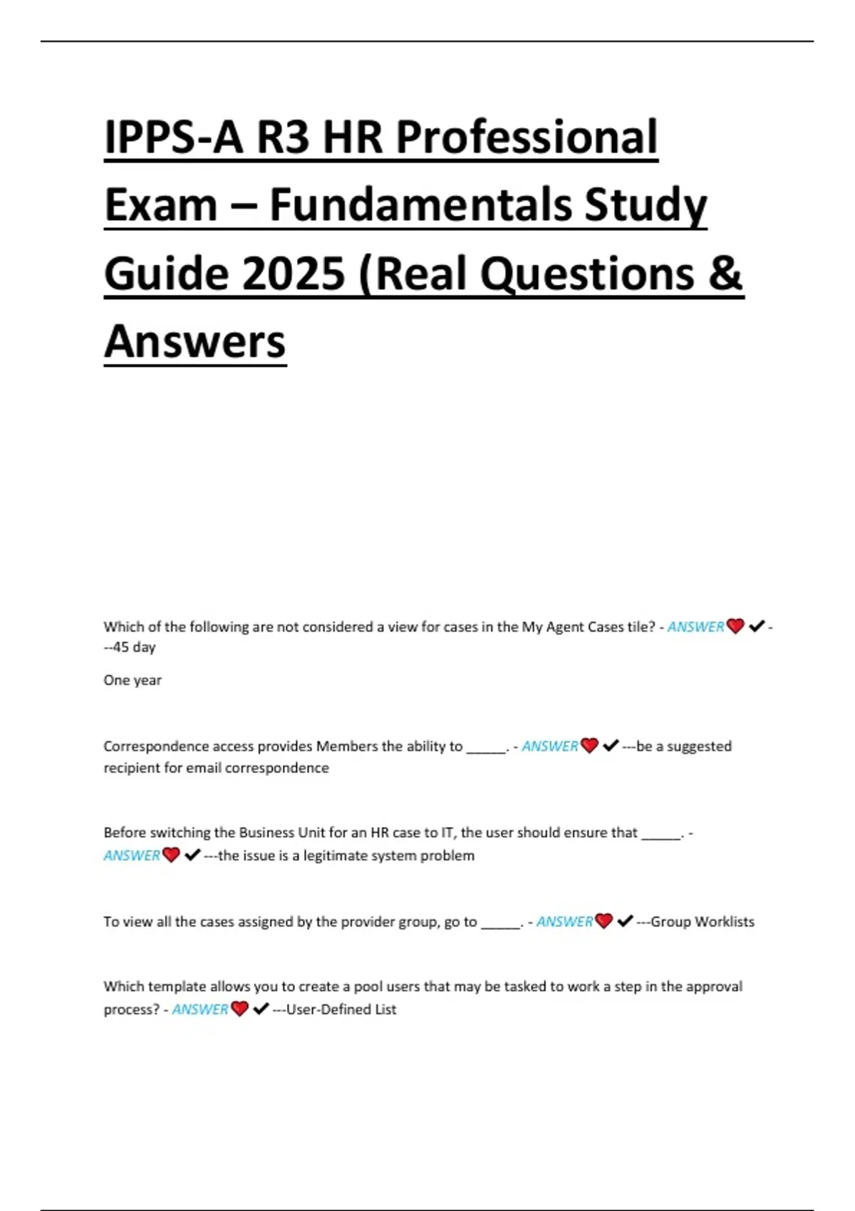 IPPS-A R3 HR Professional Exam – Fundamentals Study Guide 2025 (Real ...