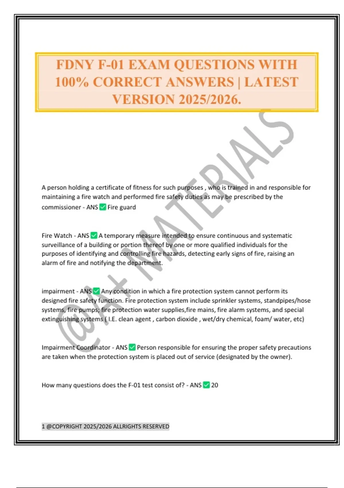 FDNY F-01 EXAM QUESTIONS WITH 100% CORRECT ANSWERS | LATEST VERSION ...