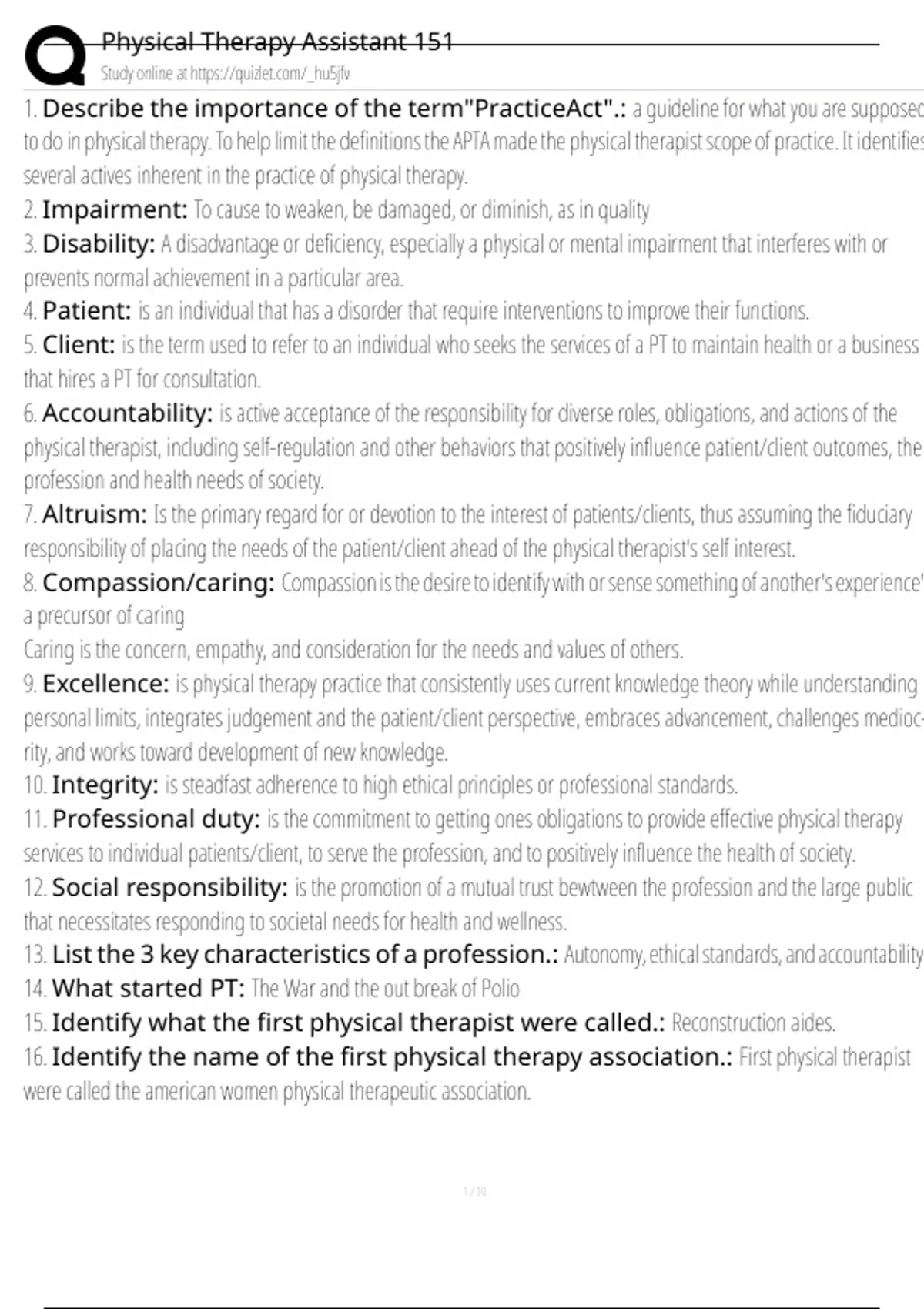 Physical Therapy Assistant 151 Exam Questions and Answers 100% Pass ...