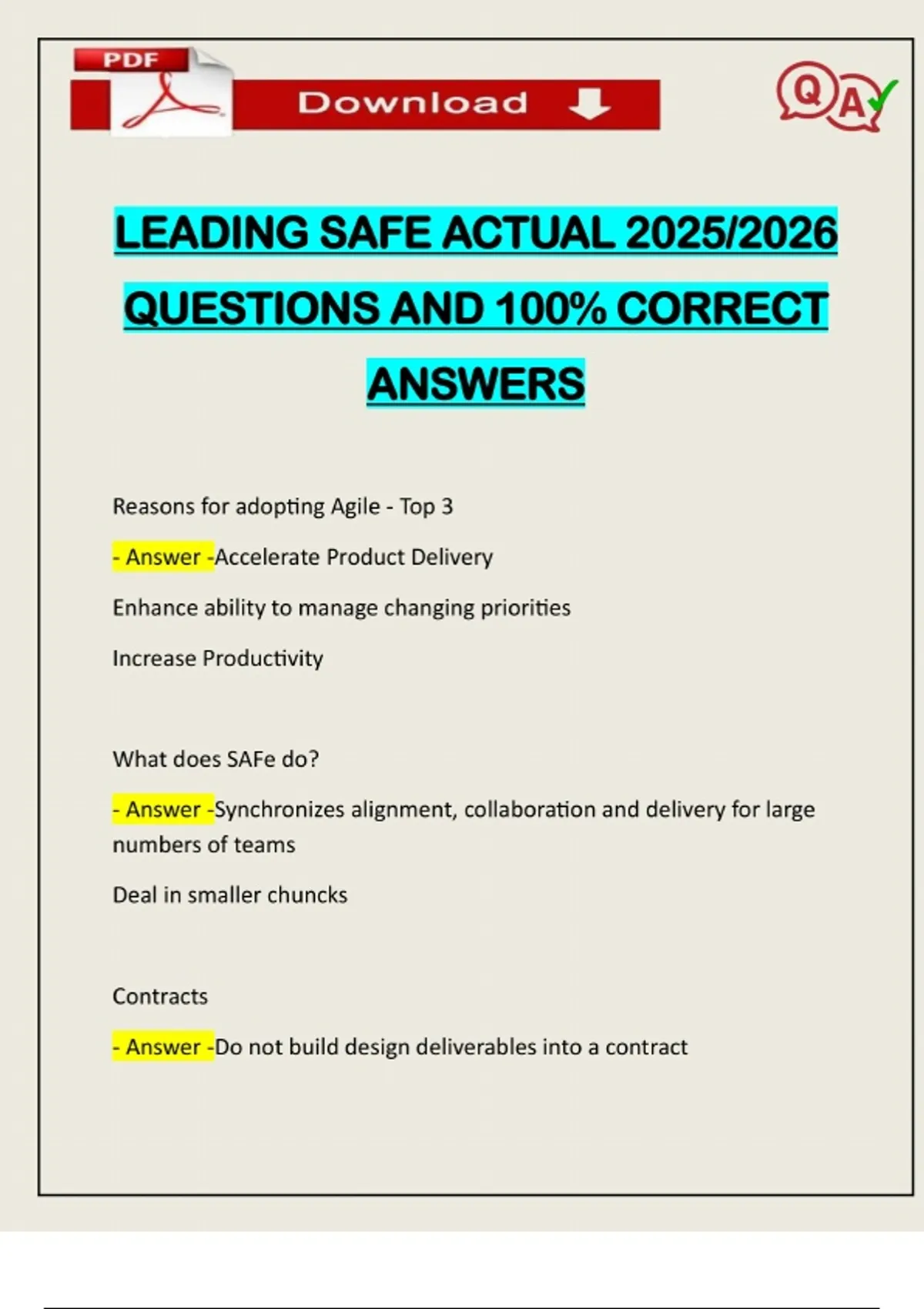 LEADING SAFE ACTUAL 2025/2026 QUESTIONS AND 100% CORRECT ANSWERS ...