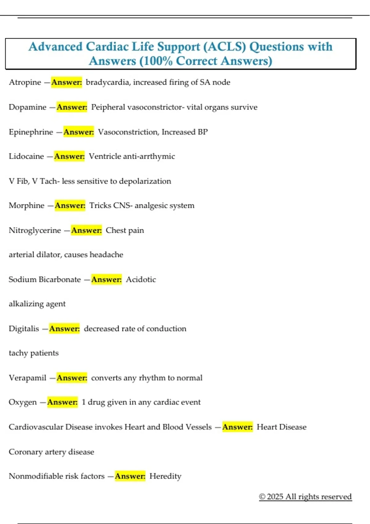 Advanced Cardiac Life Support (ACLS) Questions with Answers (100% ...