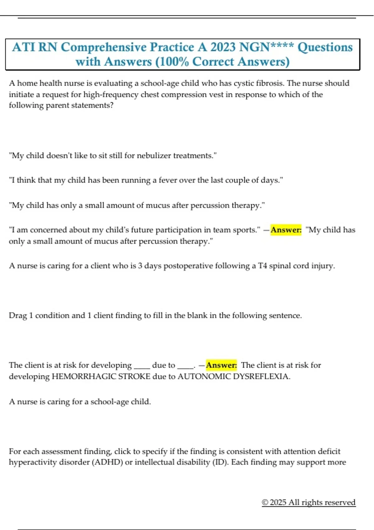 ATI RN Comprehensive Practice A 2023 NGN**** Questions with Answers ...