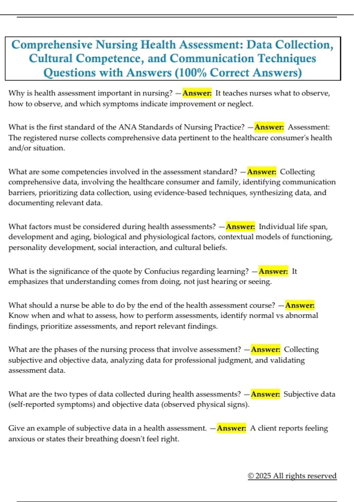 Comprehensive Nursing Health Assessment: Data Collection, Cultural ...