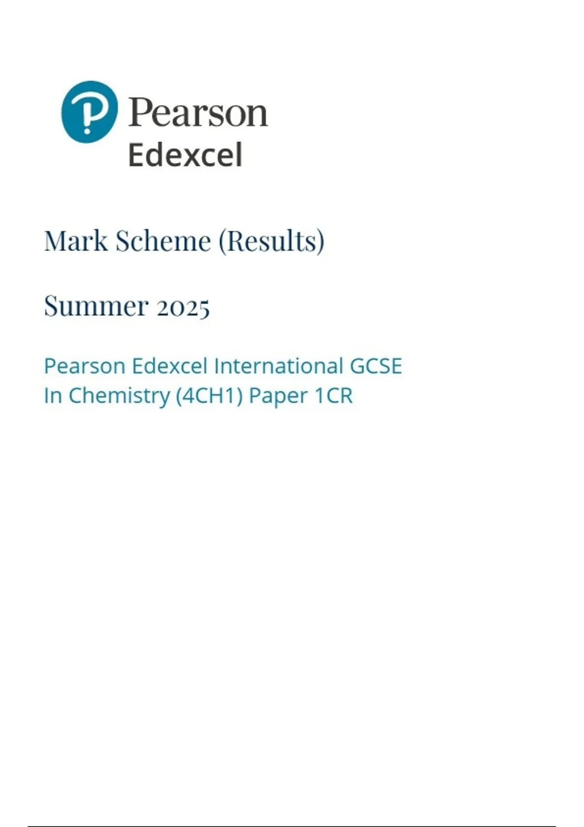 Pearson Edexcel International GCSE In Chemistry (4CH1) Paper 1CR ...