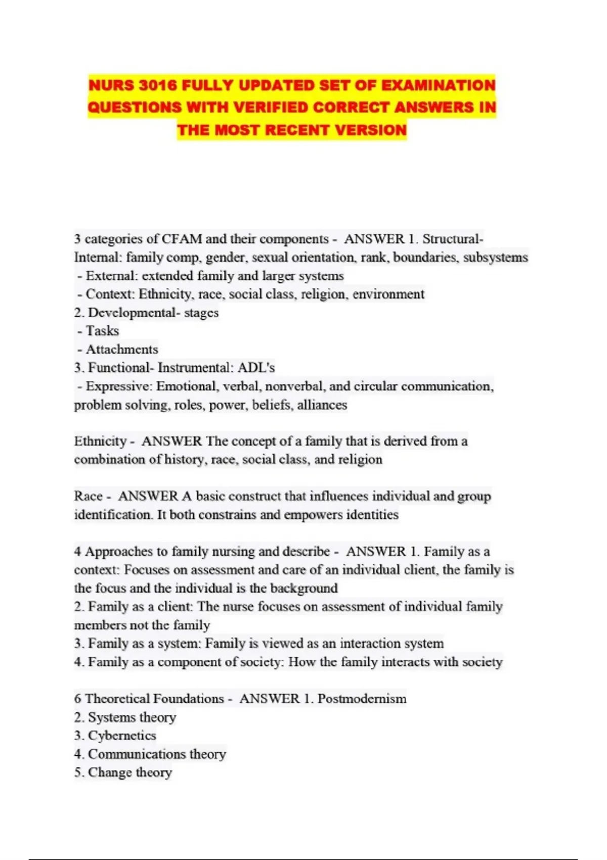 NURS 3016/NURS3016 PACKAGED EXAM: COMPLETE COLLECTION OF THE MOST ...