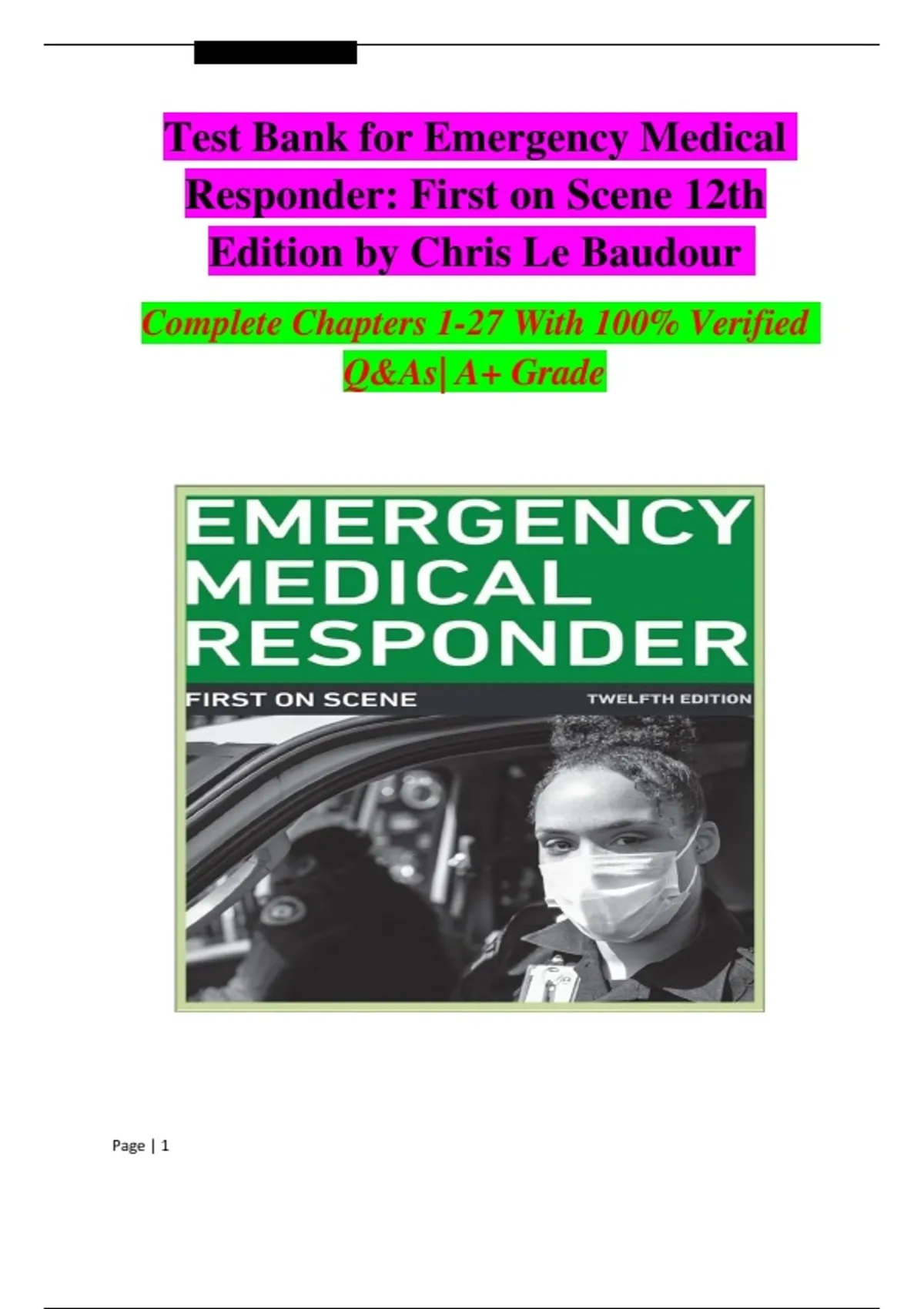 Emergency Medical Responder First on Scene 11th Edition By Chris Le ...
