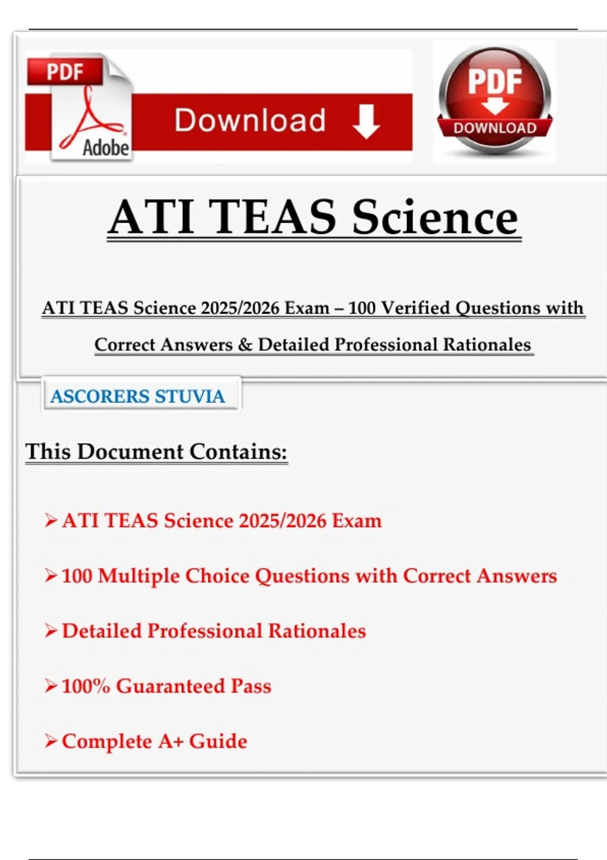 ATI TEAS Science 2025/2026 Exam – 100 Verified Questions with Correct ...