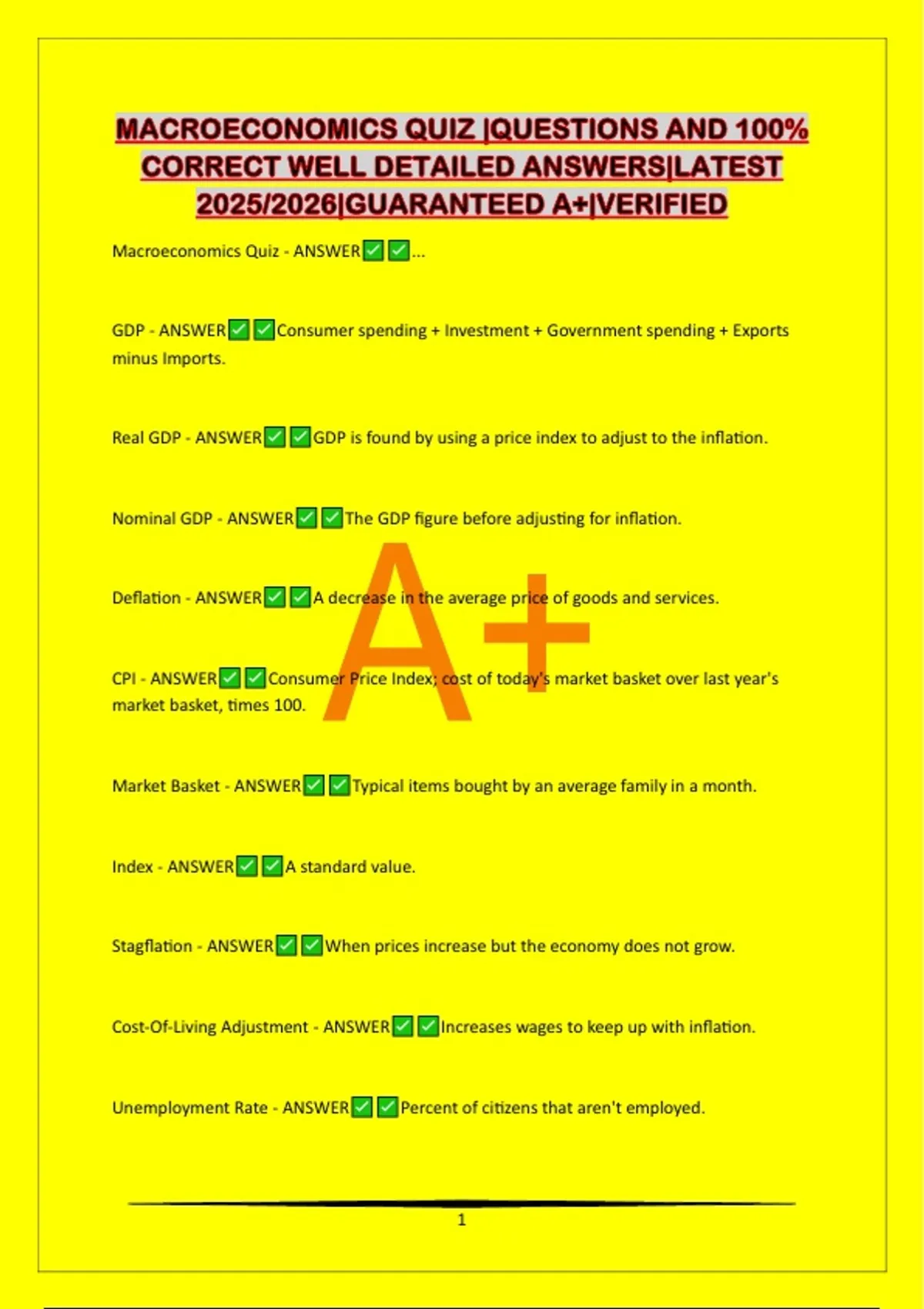 MACROECONOMICS QUIZ |QUESTIONS AND 100% CORRECT WELL DETAILED ANSWERS ...