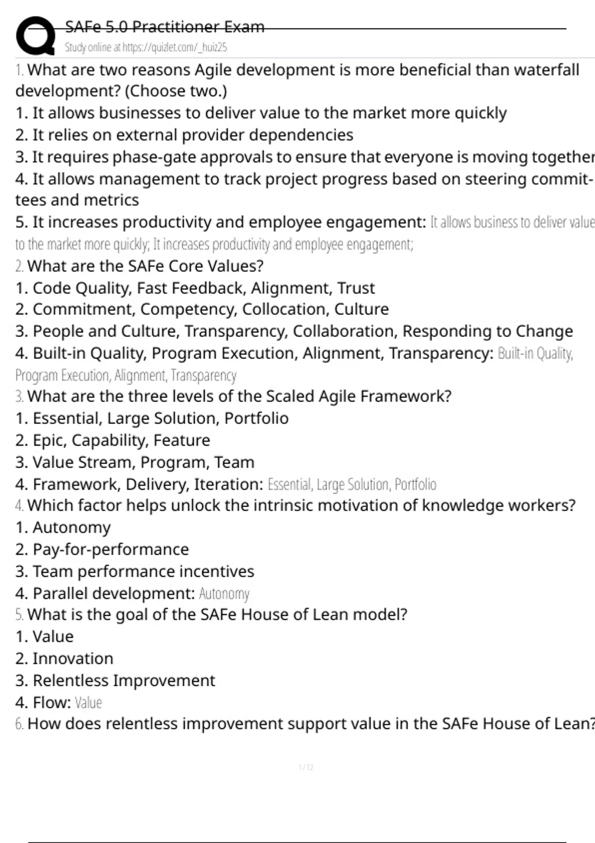 SAFe 5.0 Practitioner Exam Exam Questions and Answers 100% Pass ...