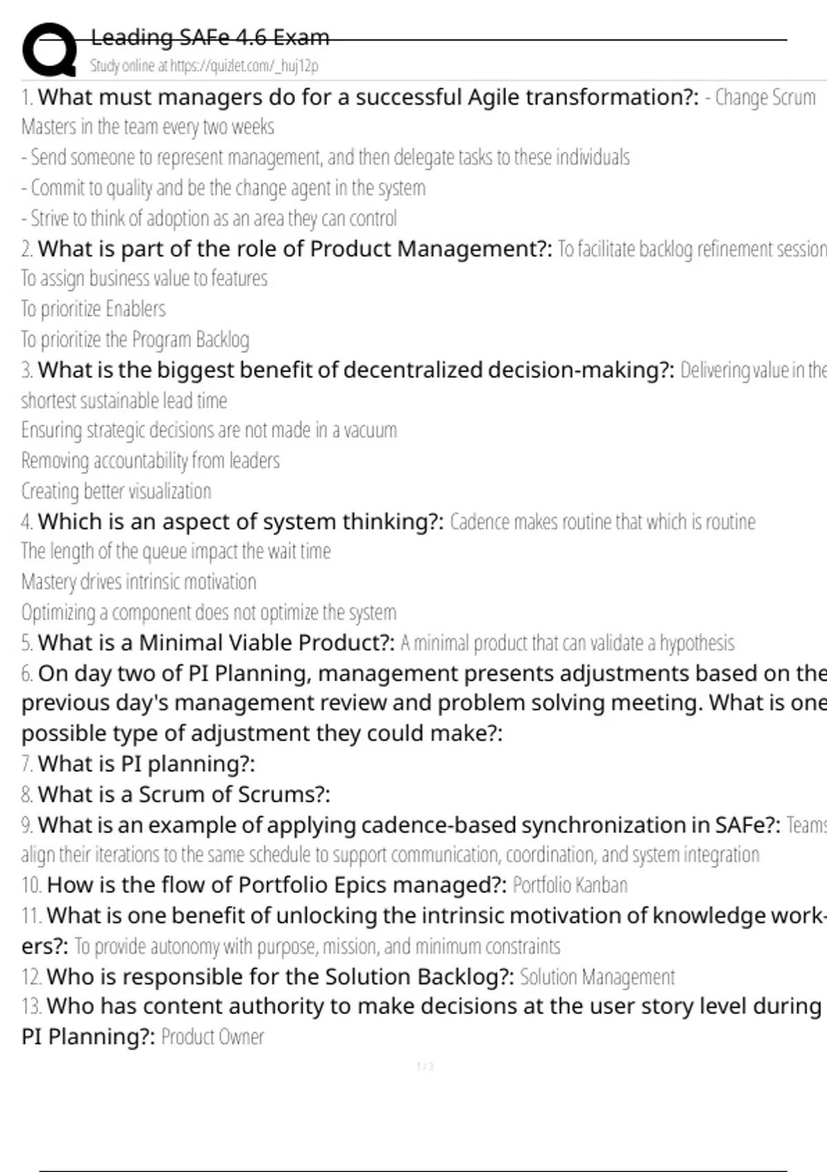 Leading SAFe 4.6 Exam Exam Questions and Answers 100% Pass |Already ...