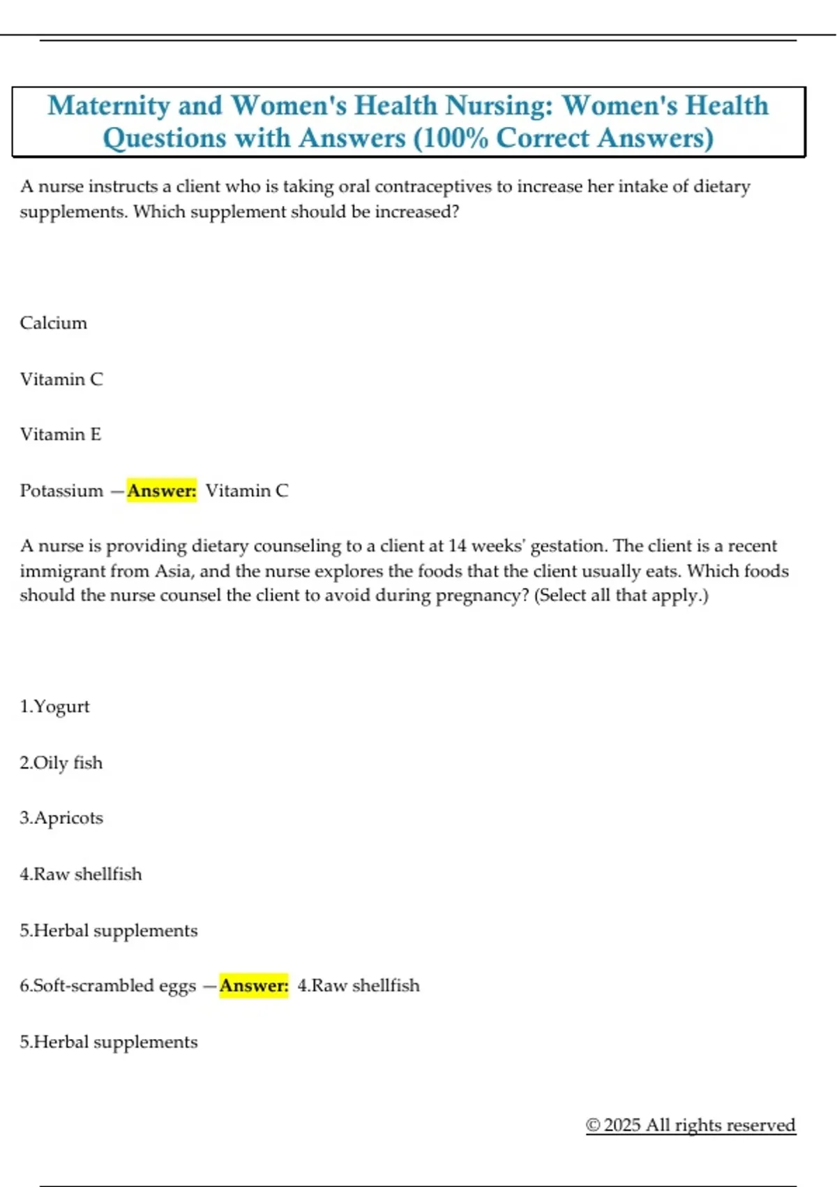 Maternity and Women's Health Nursing: Women's Health Questions with ...