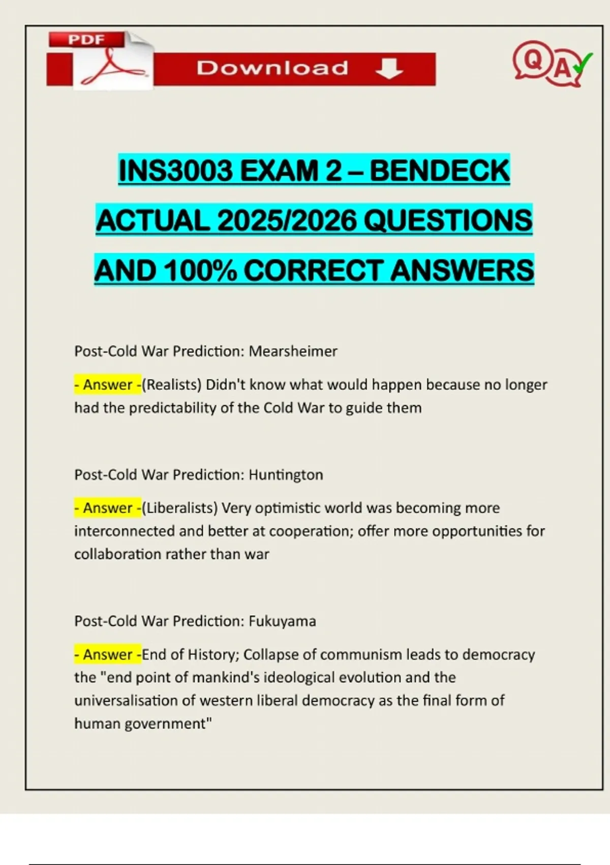 INS3003 EXAM 2 – BENDECK ACTUAL 2025/2026 QUESTIONS AND 100% CORRECT ...