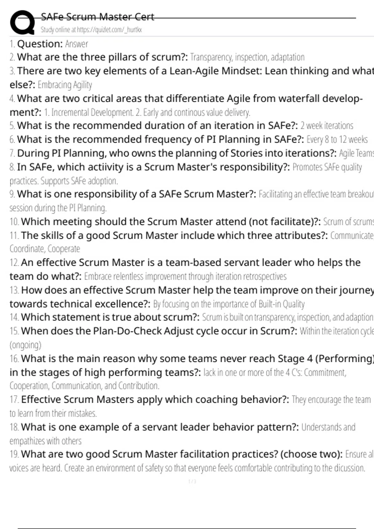 SAFe Scrum Master Cert Exam Questions and Answers 100% Pass |Already ...