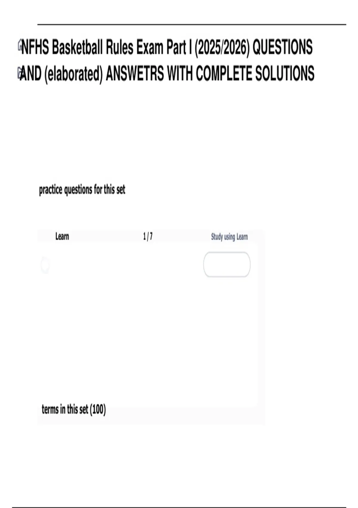 NFHS Basketball Rules Exam Part I (2025–2026) – Complete Questions and ...