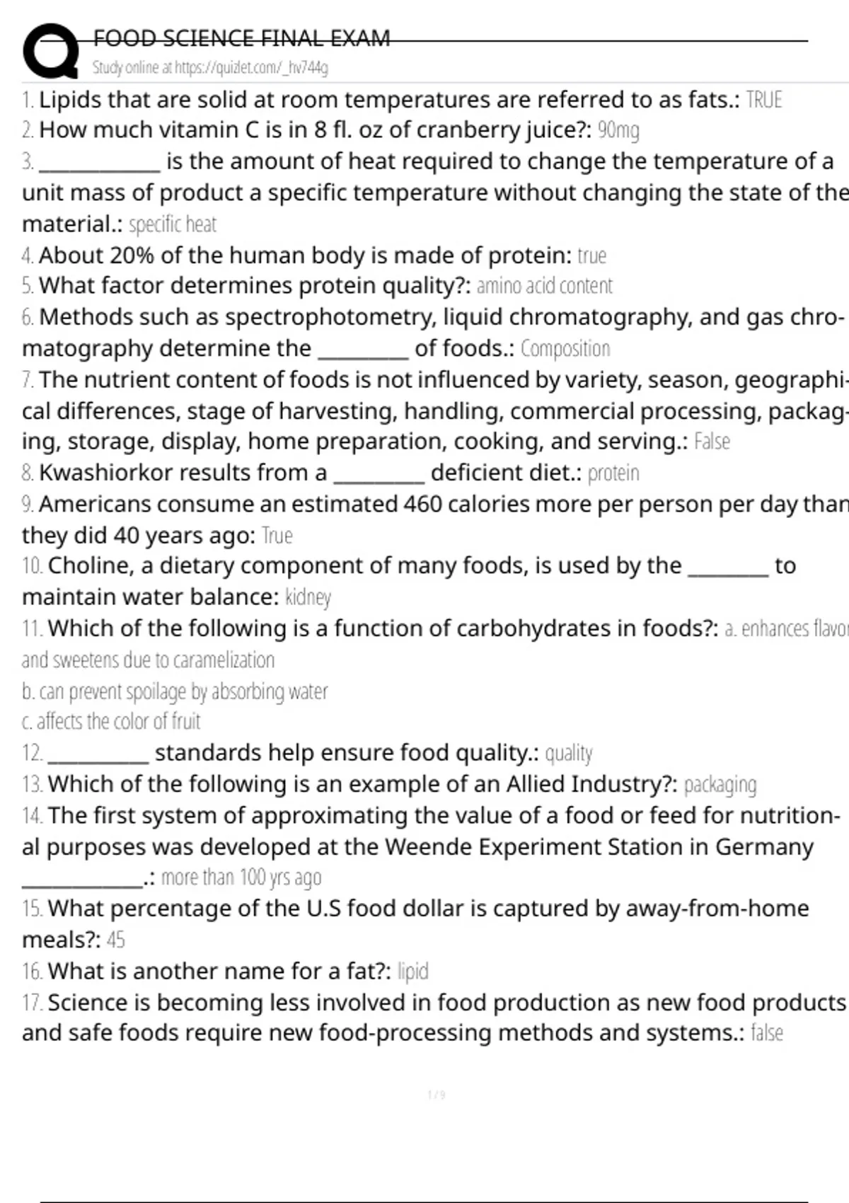FOOD SCIENCE FINAL EXAM Exam Questions and Answers 100% Pass |Already ...