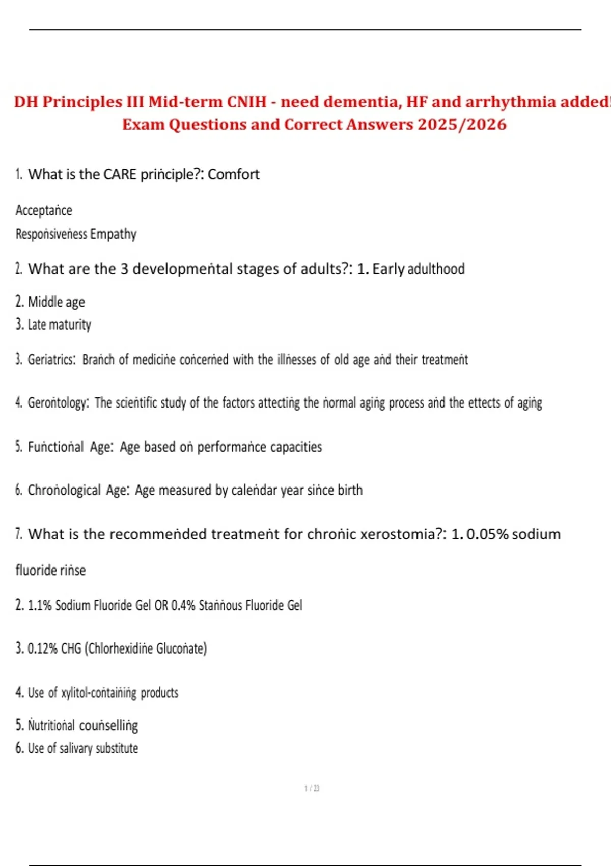 DH Principles III Midterm – CNIH Exam (Dementia, Heart Failure, and ...