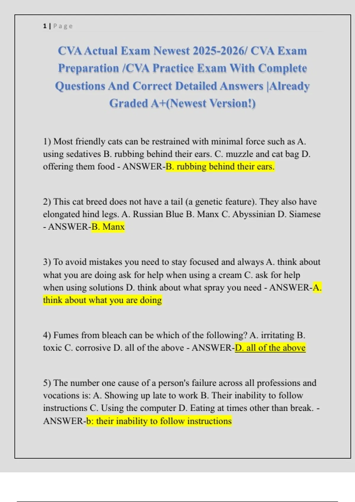 CVA Actual Exam Newest / CVA Exam Preparation /CVA Practice Exam With ...