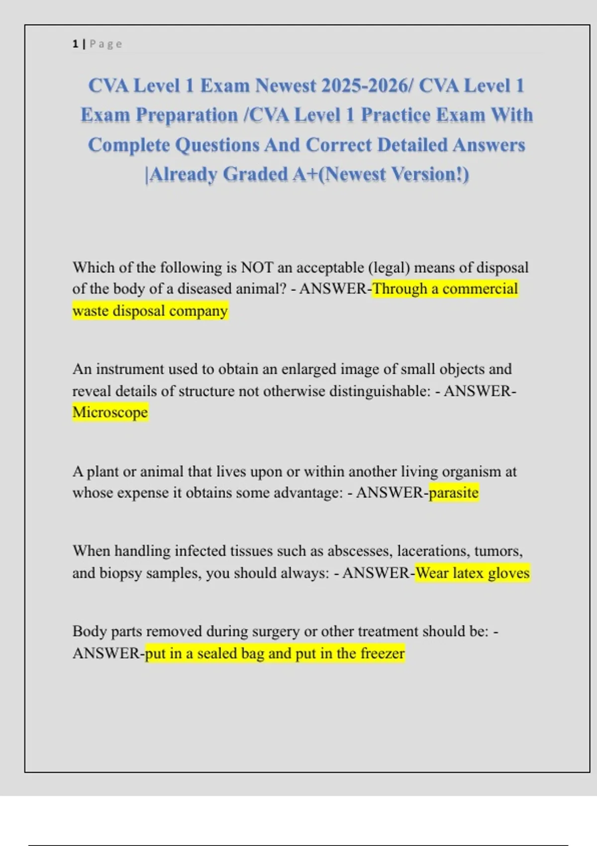 CVA Level 1 Exam Newest / CVA Level 1 Exam Preparation /CVA Level 1 ...