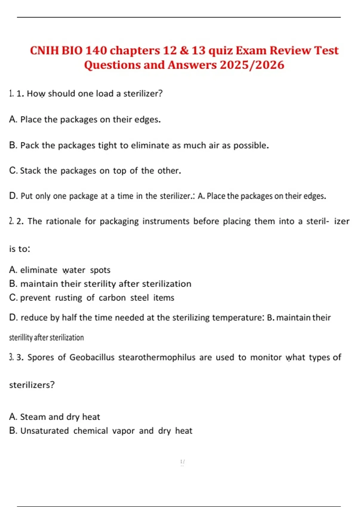 CNIH BIO 140 Quiz – Chapters 12 & 13 (Exam Review Test Questions and ...