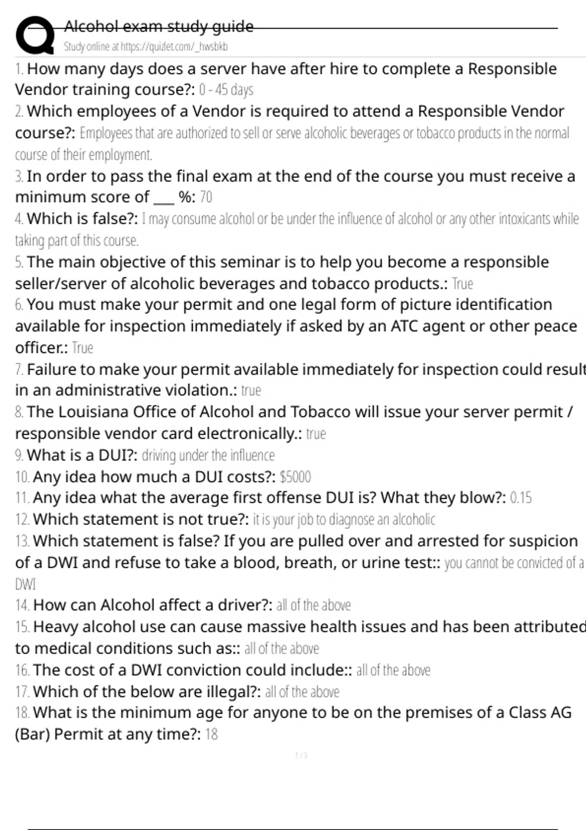 Alcohol exam study guide Exam Questions and Answers 100% Pass |Already ...