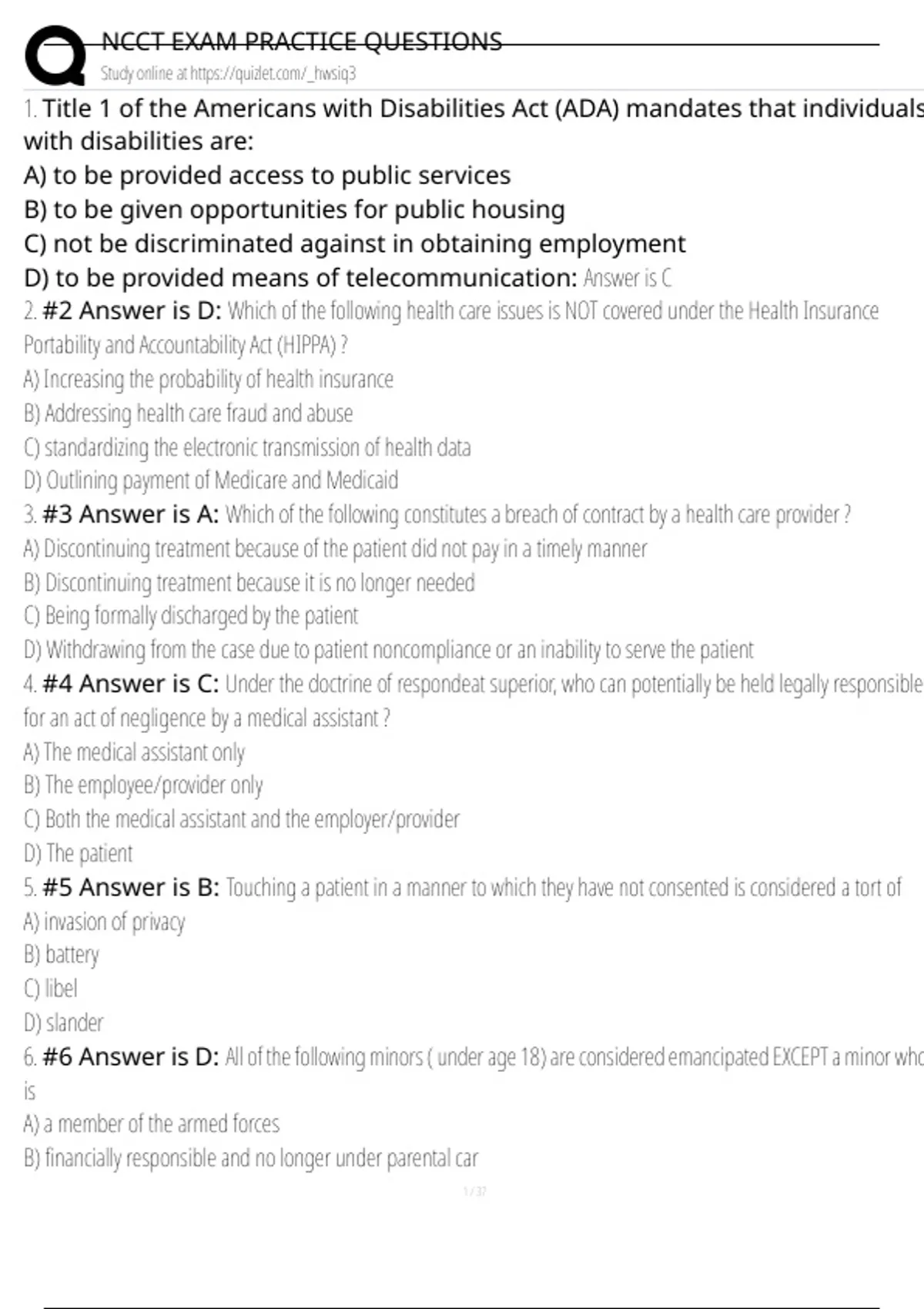 NCCT EXAM PRACTICE QUESTIONS Exam Questions and Answers 100% Pass ...