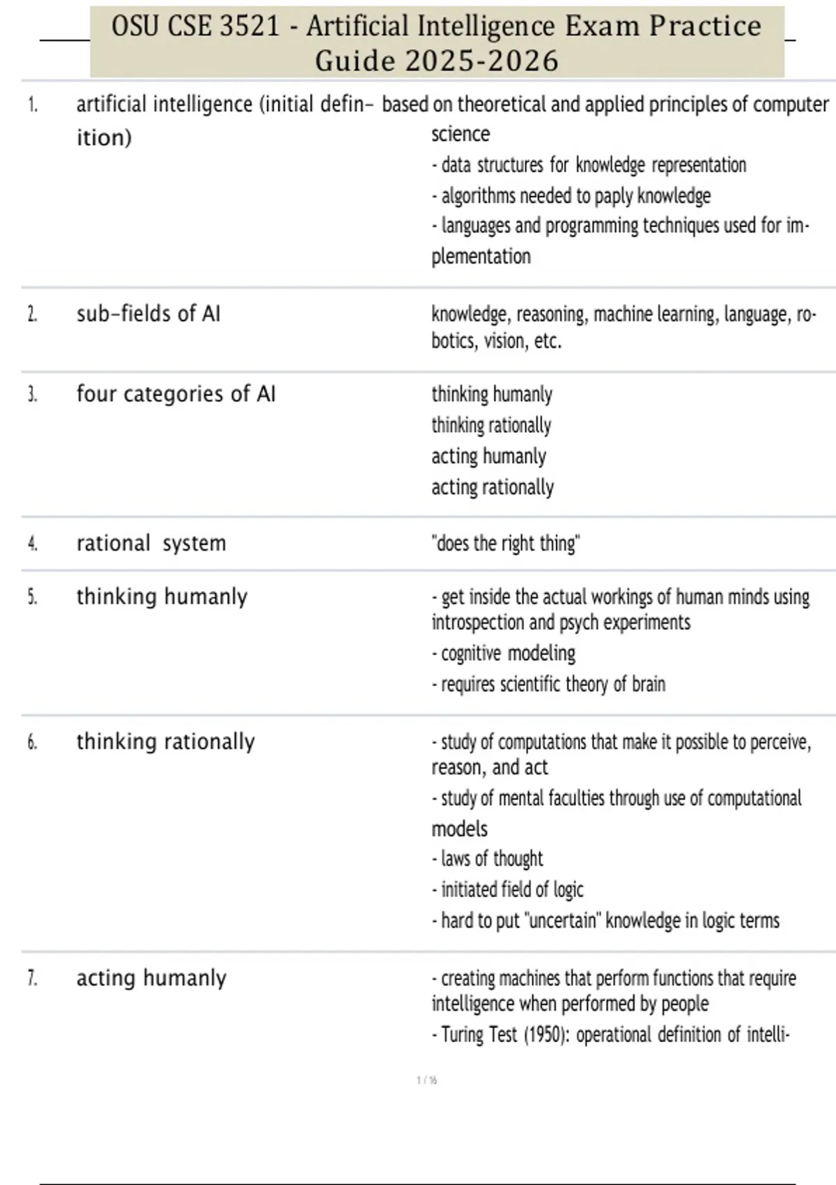 OSU CSE 3521 - Artificial Intelligence Exam Practice Guide - OSU CSE ...