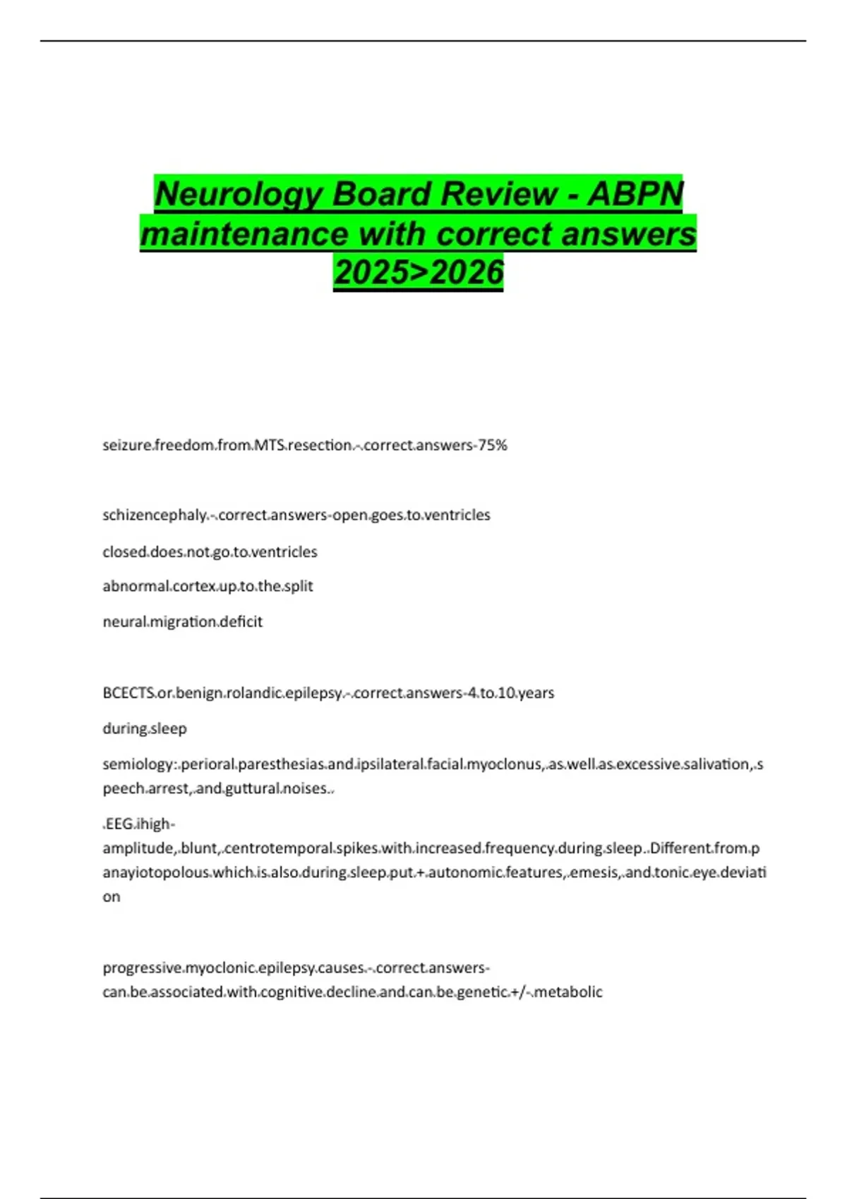 Neurology Board Review - ABPN maintenance with correct answers 20252026 ...