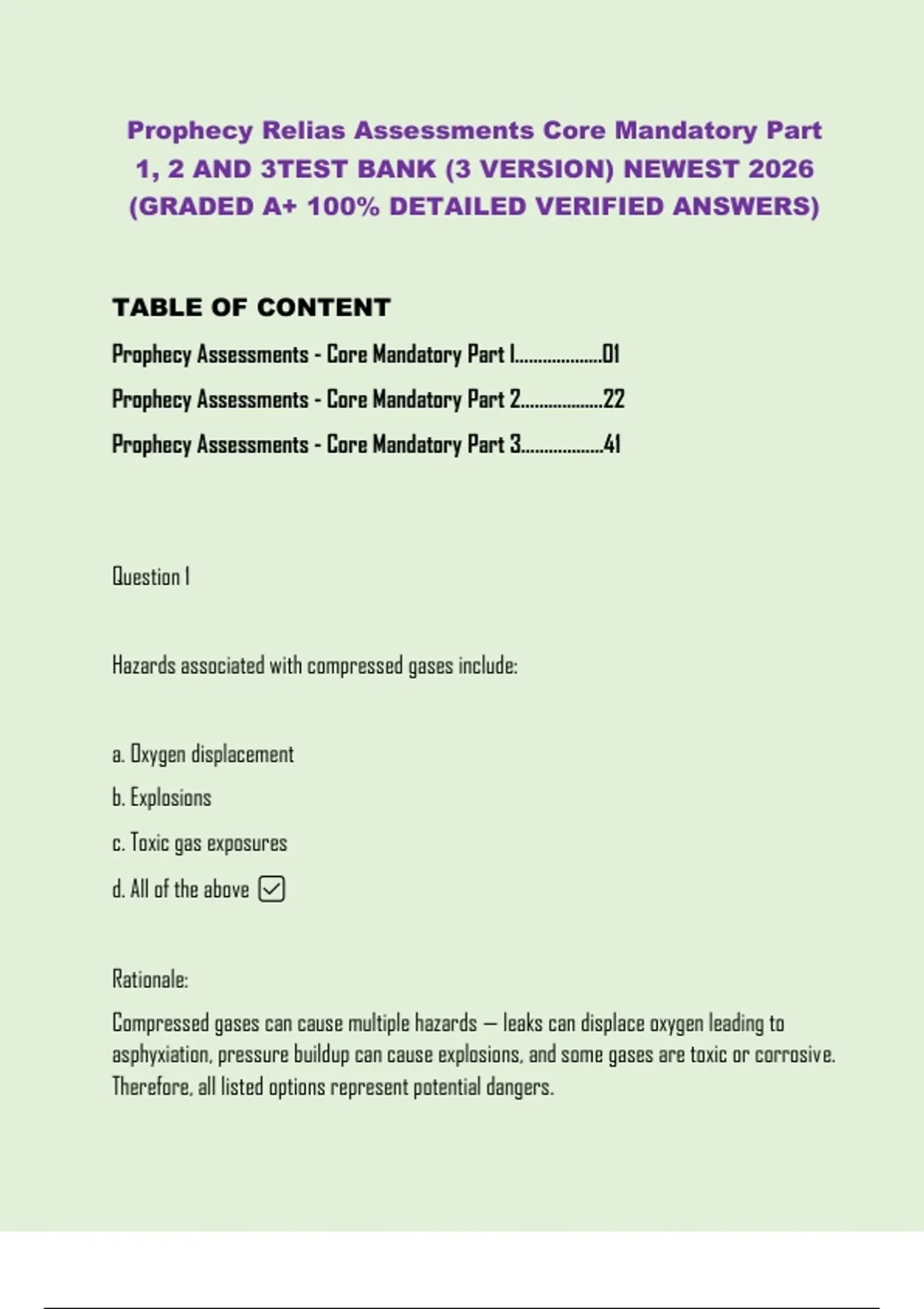 Prophecy Relias Assessments Core Mandatory Part 1, 2 & 3 Test Bank (3 ...