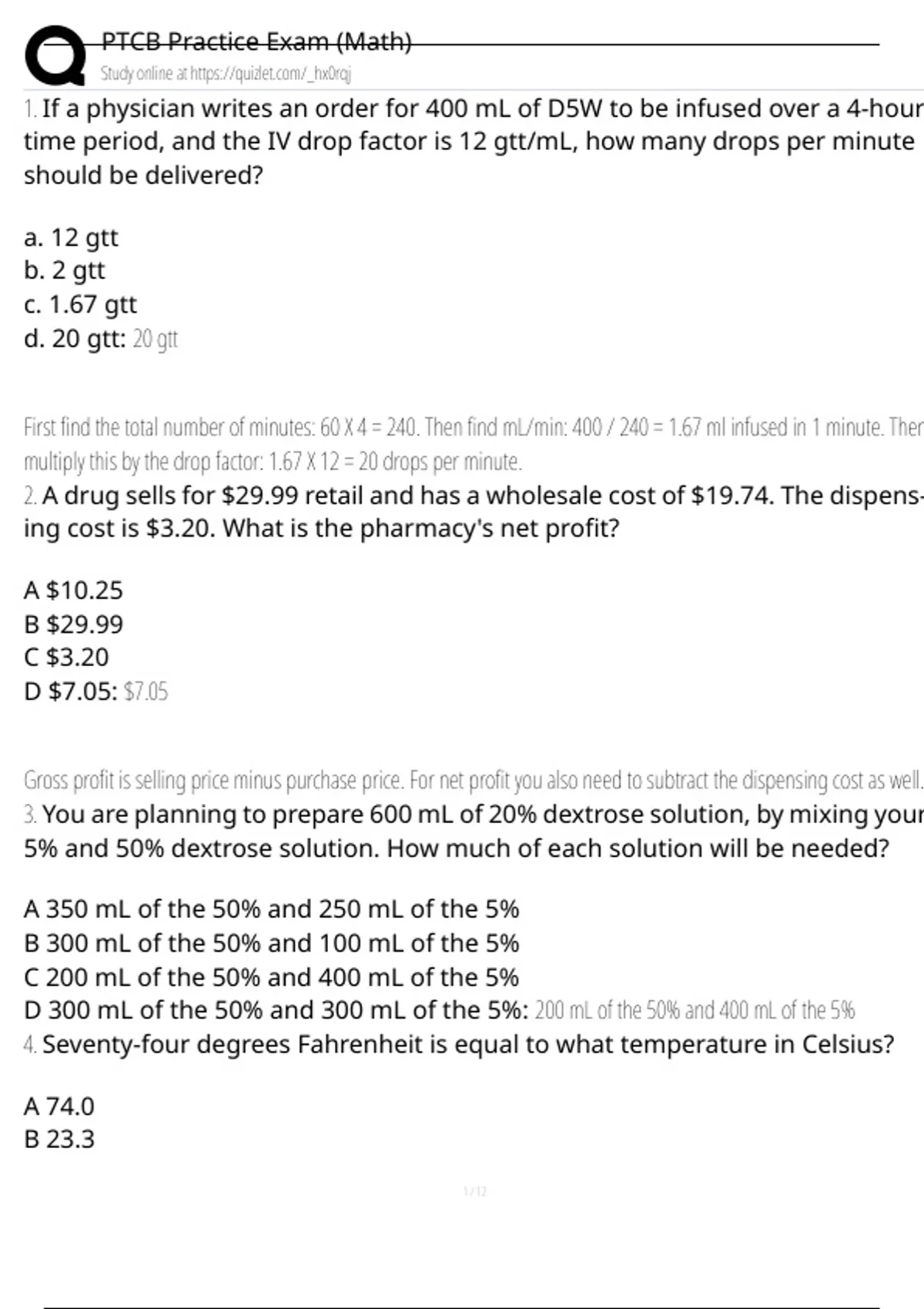 PTCB Practice Exam (Math) Exam Questions and Answers 100% Pass |Already ...