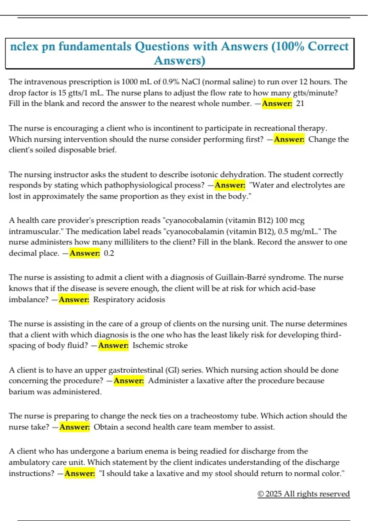 nclex pn fundamentals Questions with Answers (100% Correct Answers ...