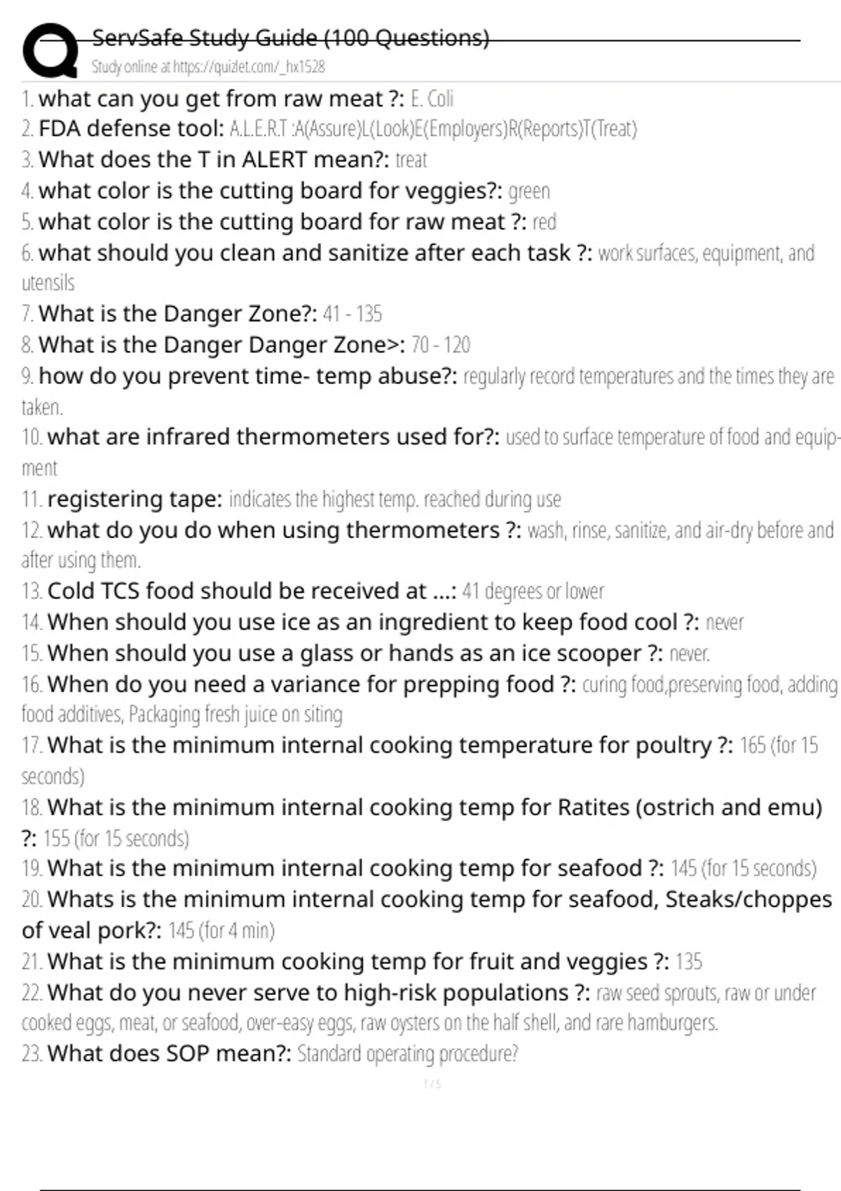 ServSafe Study Guide (100 Questions) Exam Questions and Answers 100% ...