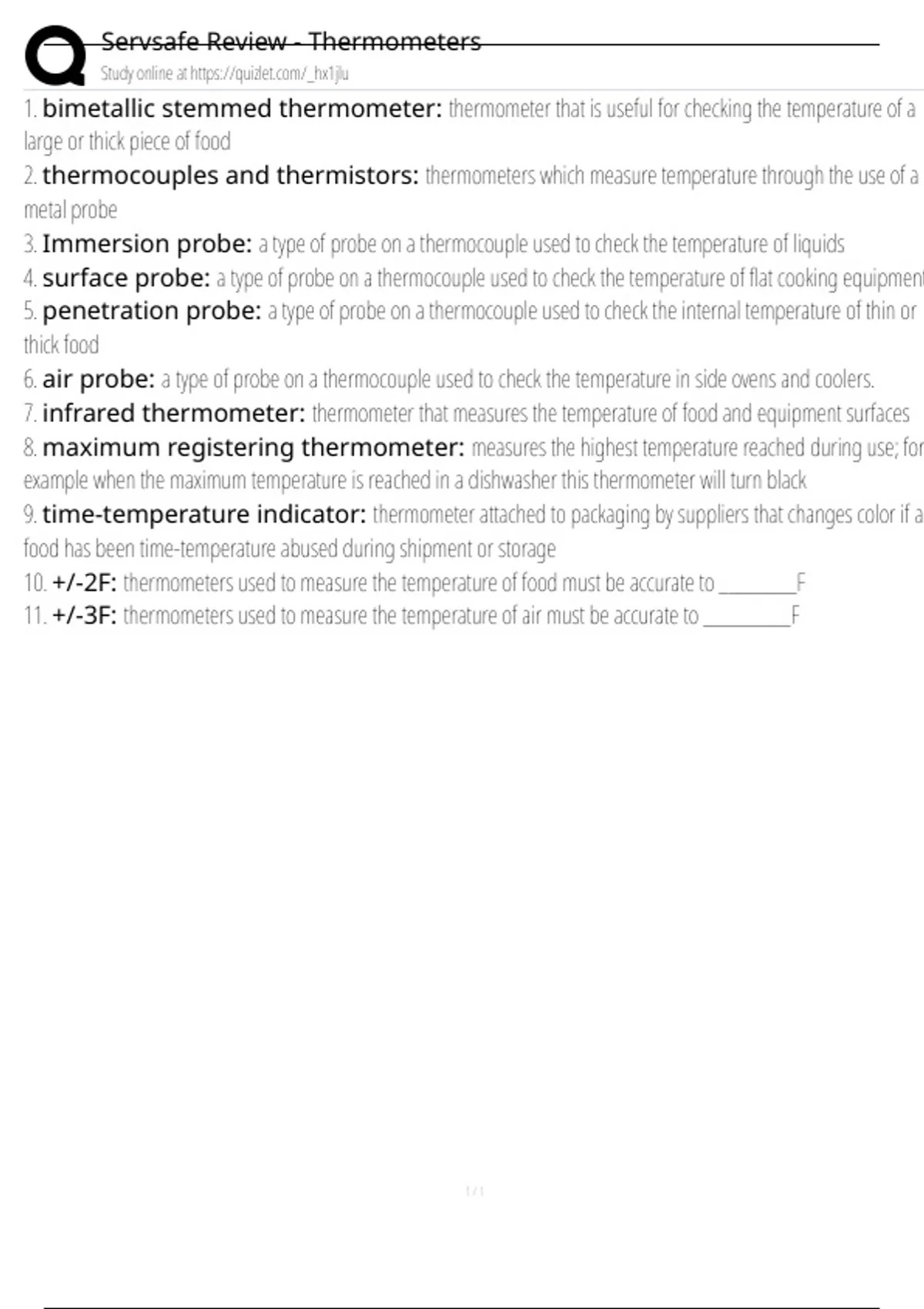 Servsafe Review - Thermometers Exam Questions and Answers 100% Pass ...