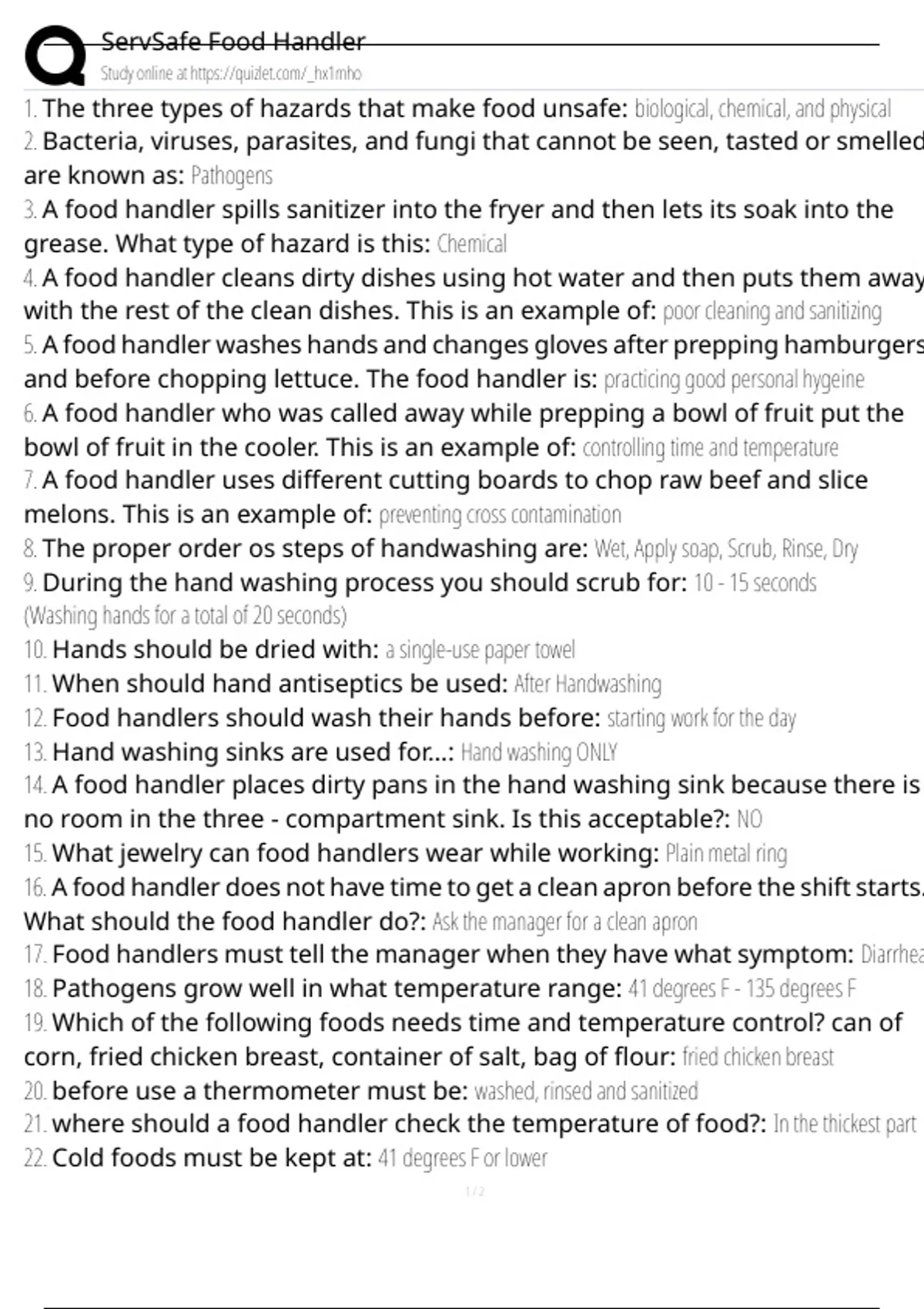 ServSafe Food Handler Exam Questions and Answers 100% Pass |Already ...