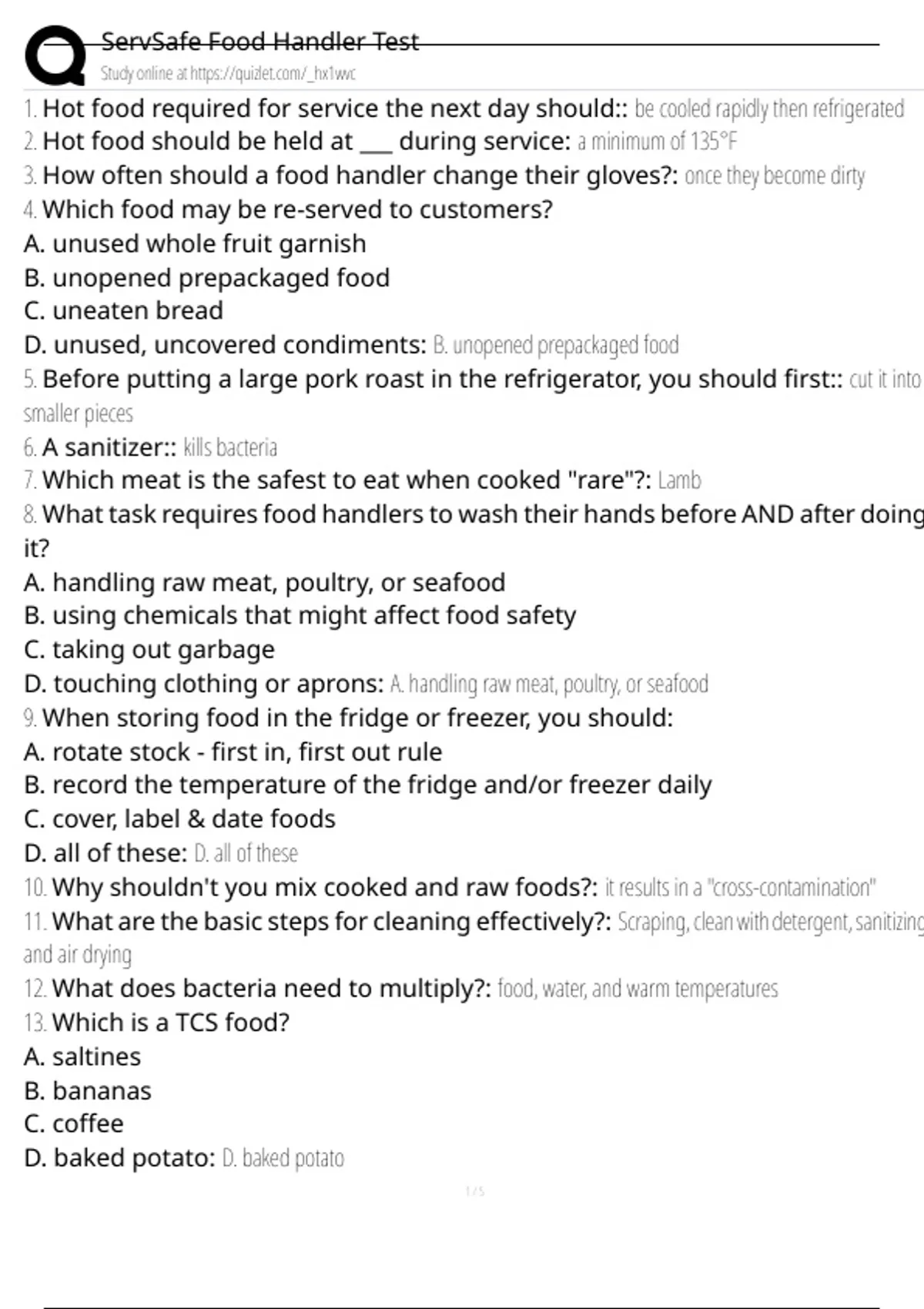 ServSafe Food Handler Test Exam Questions and Answers 100% Pass ...