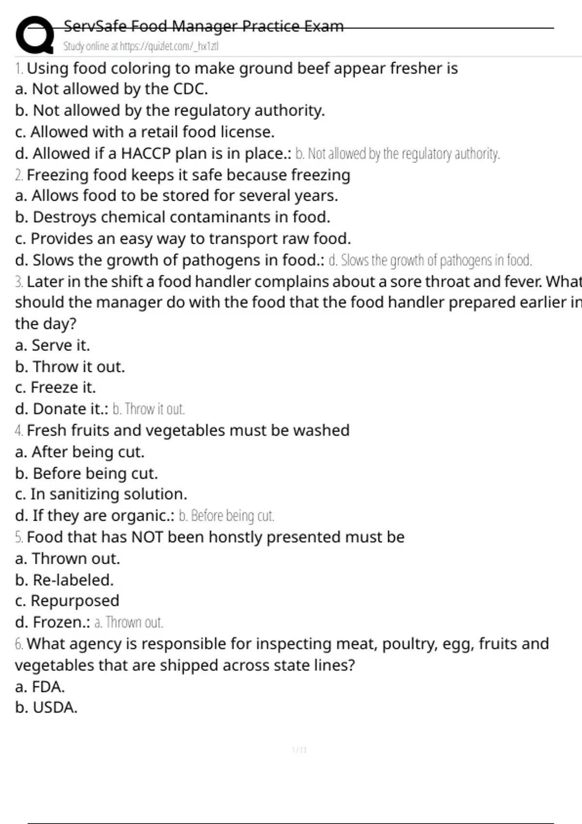ServSafe Food Manager Practice Exam Exam Questions and Answers 100% ...