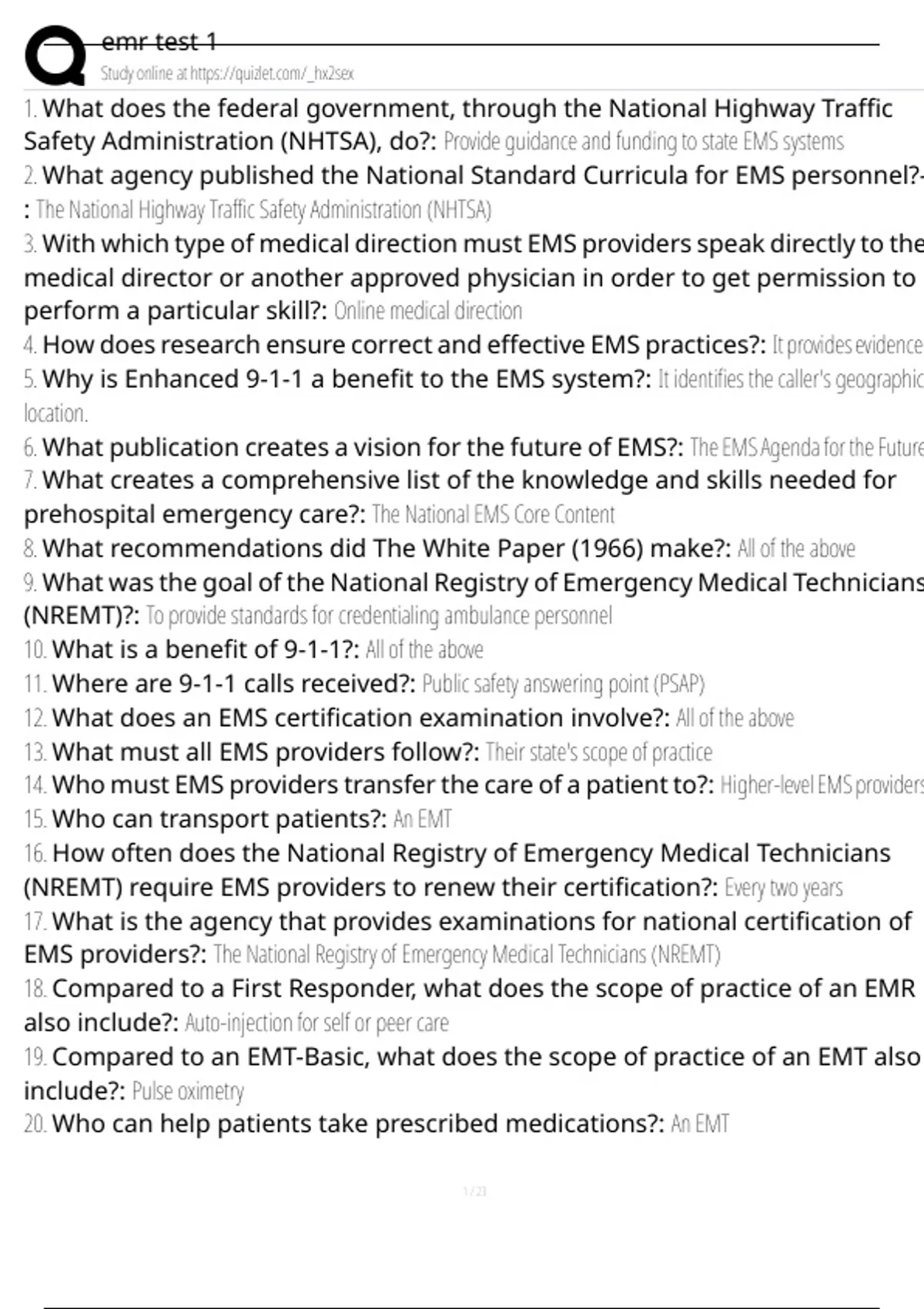 emr test 1 Exam Questions and Answers 100% Pass |Already Graded A+ ...