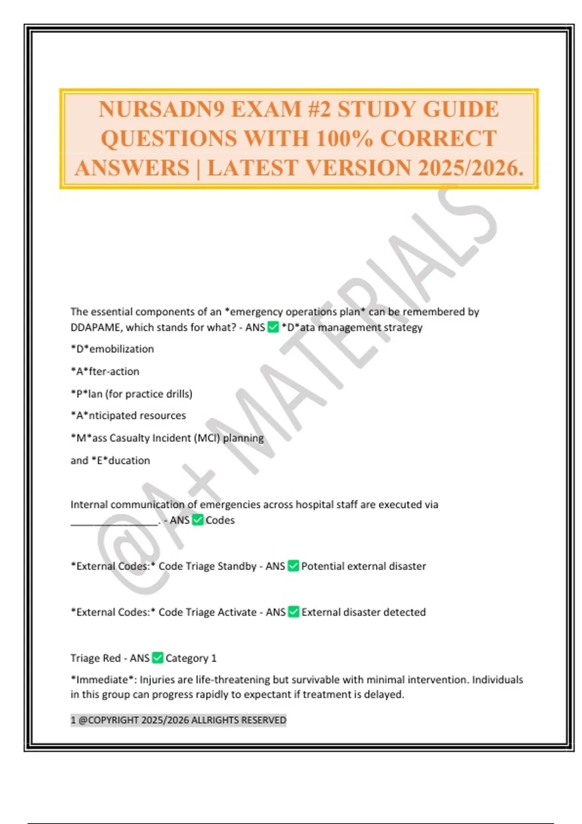 NURSADN9 EXAM #2 STUDY GUIDE QUESTIONS WITH 100% CORRECT ANSWERS ...