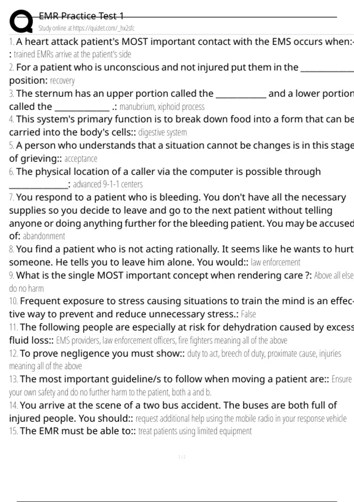 EMR Practice Test 1 Exam Questions and Answers 100% Pass |Already ...