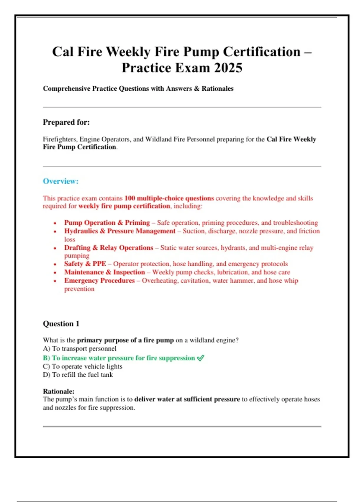 Cal Fire Weekly Fire Pump Certification – Practice Exam 2025 ...