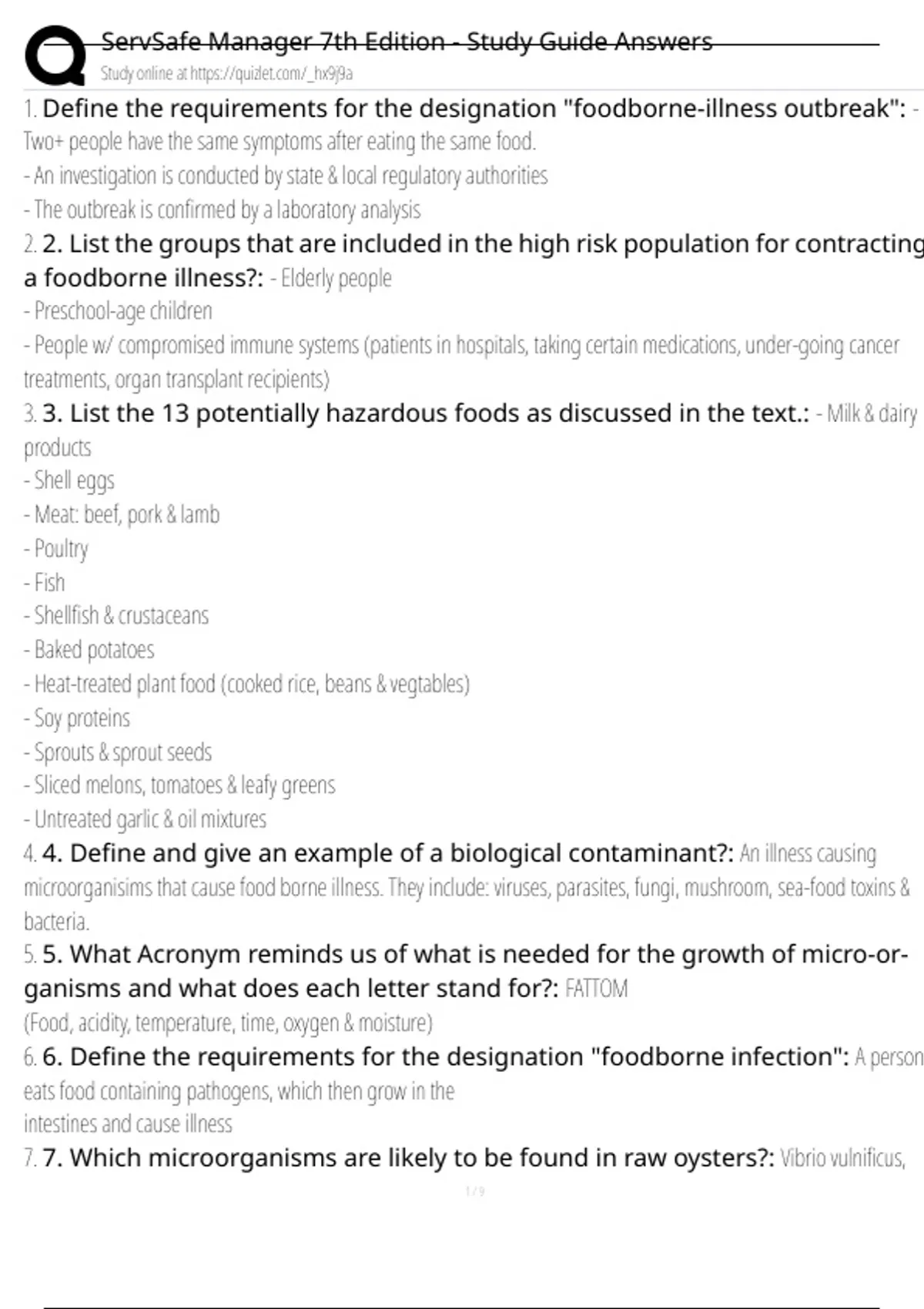 ServSafe Manager 7th Edition - Study Guide Answers Exam Questions and ...