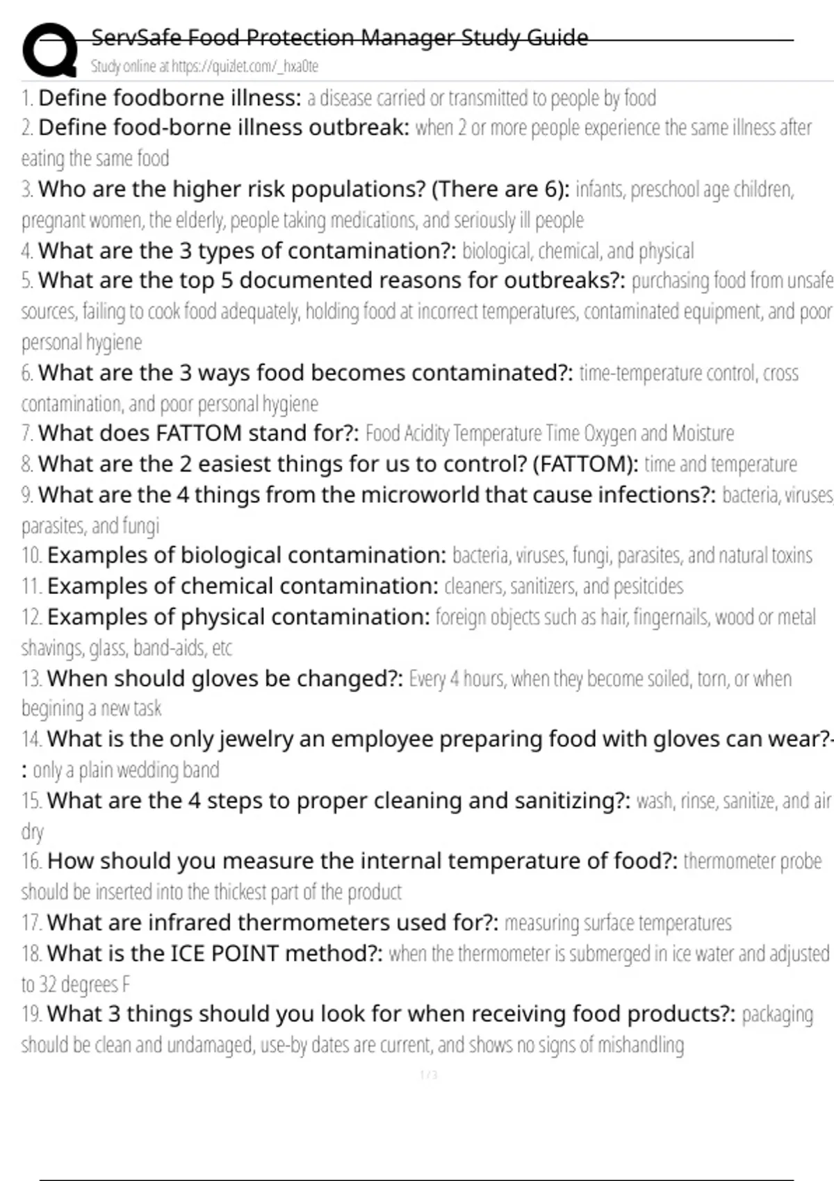 ServSafe Food Protection Manager Study Guide Exam Questions and Answers ...