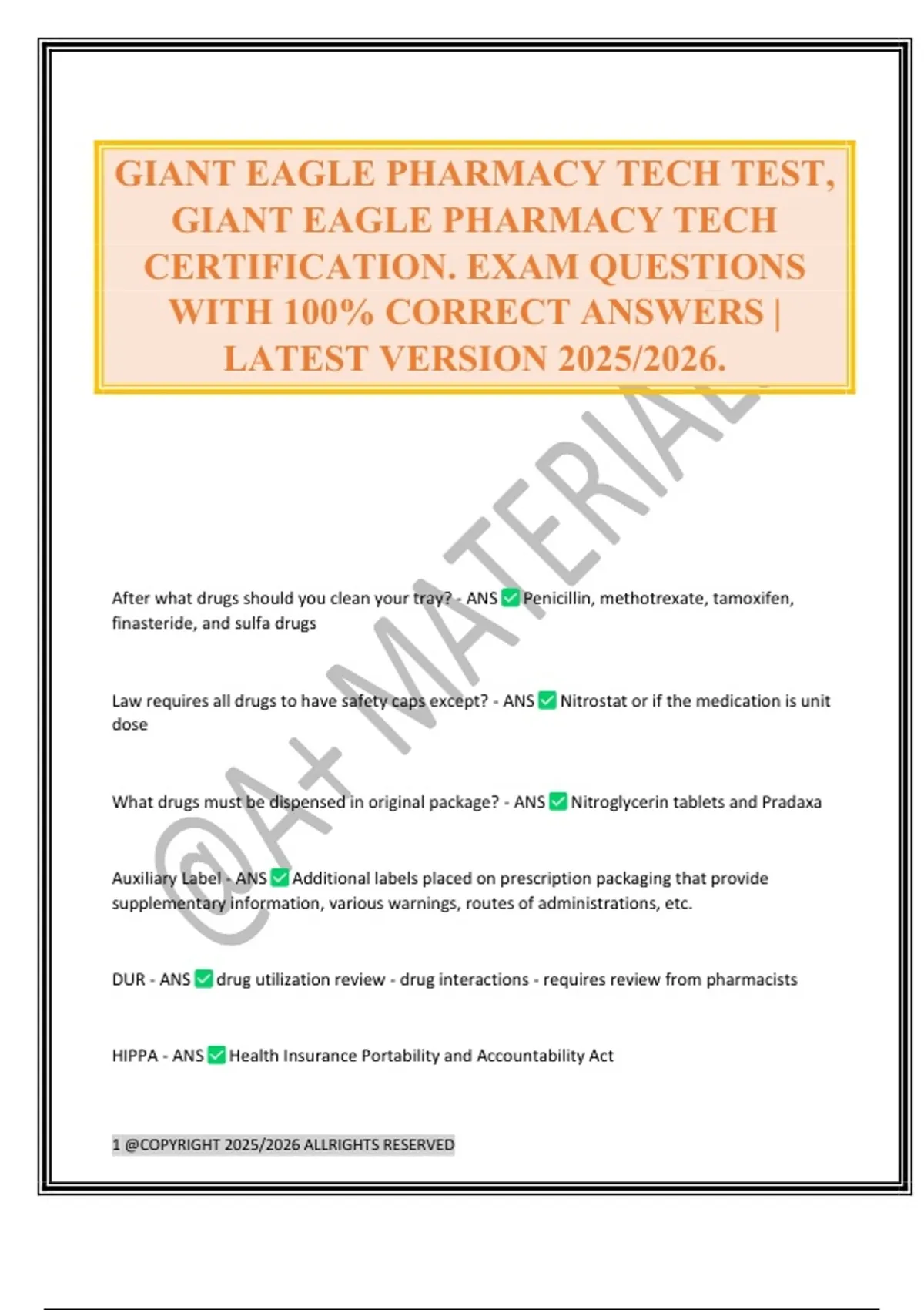 GIANT EAGLE PHARMACY TECH TEST, GIANT EAGLE PHARMACY TECH CERTIFICATION ...