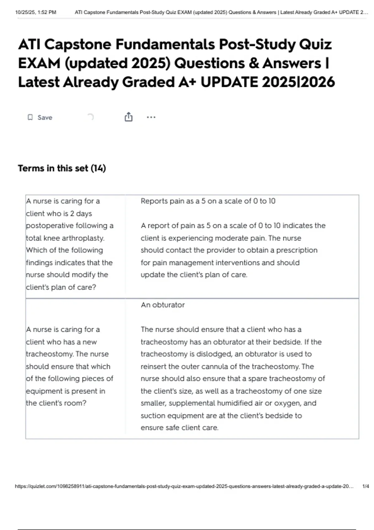 ATI Capstone Fundamentals Post-Study Quiz EXAM (updated 2025) Questions ...