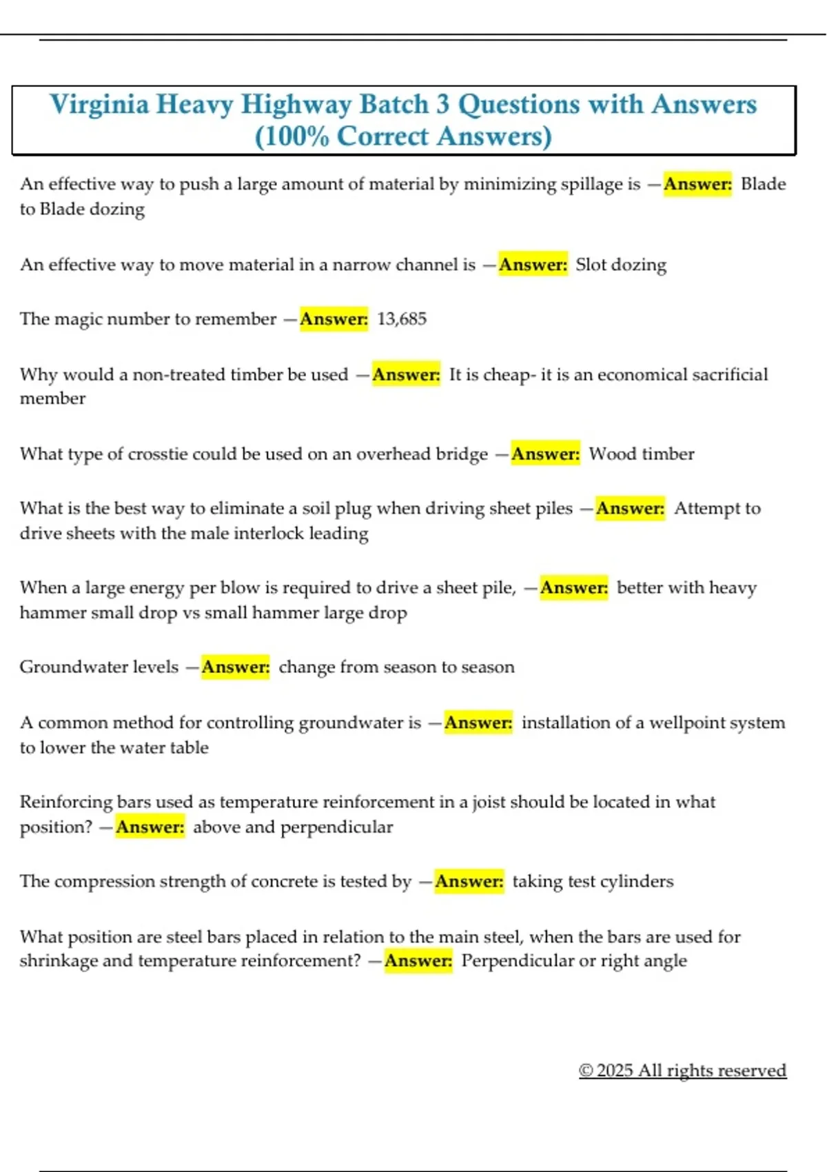 Virginia Heavy Highway Batch 3 Questions with Answers (100% Correct ...