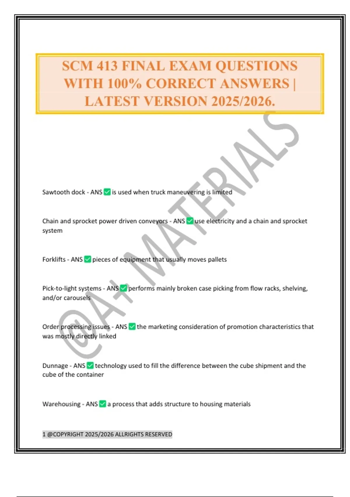 SCM 413 FINAL EXAM QUESTIONS WITH 100% CORRECT ANSWERS | LATEST VERSION ...