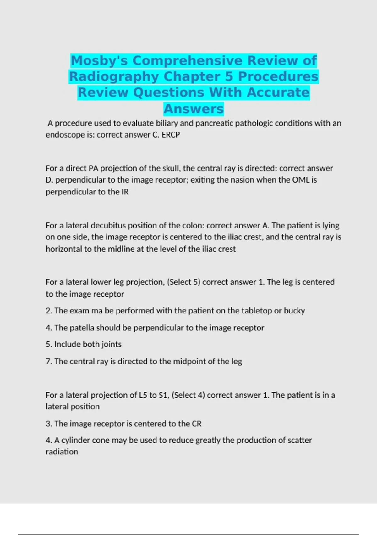Mosby's Comprehensive Review of Radiography Chapter 5 Procedures Review ...