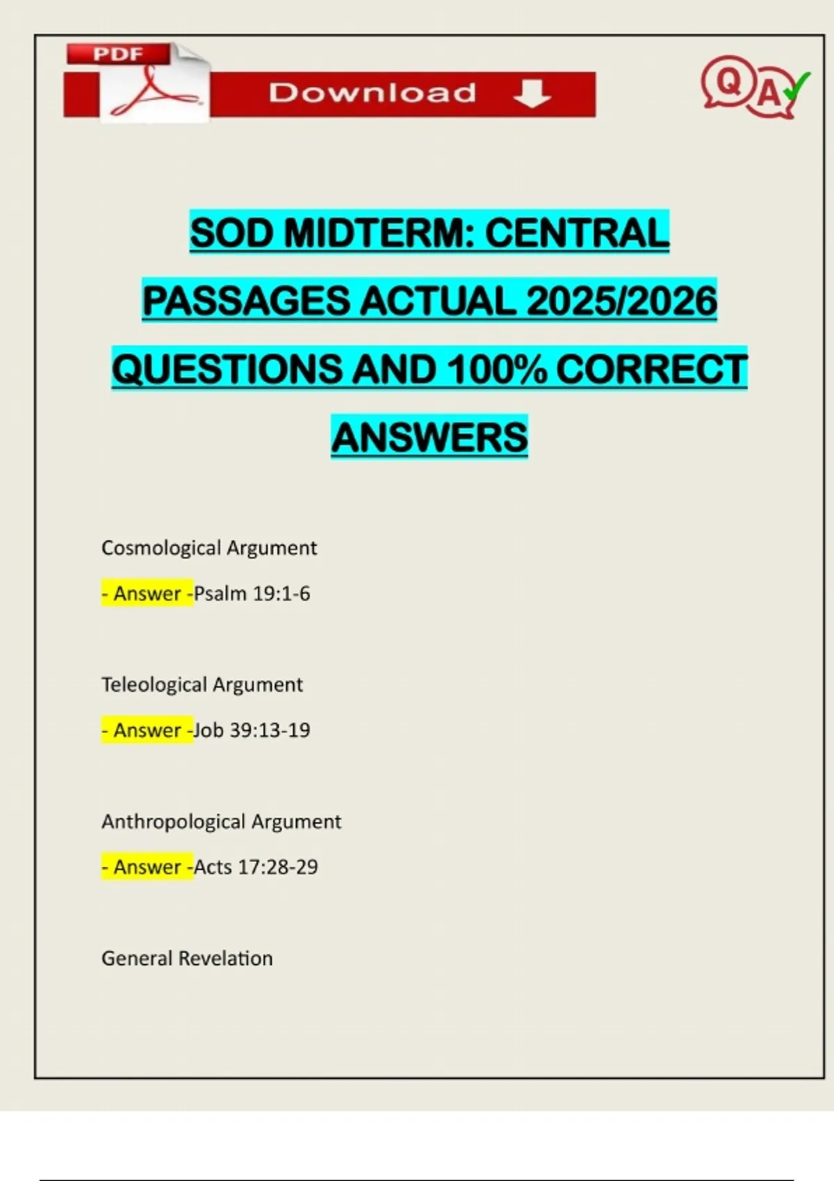 SOD MIDTERM: CENTRAL PASSAGES ACTUAL 2025/2026 QUESTIONS AND 100% ...